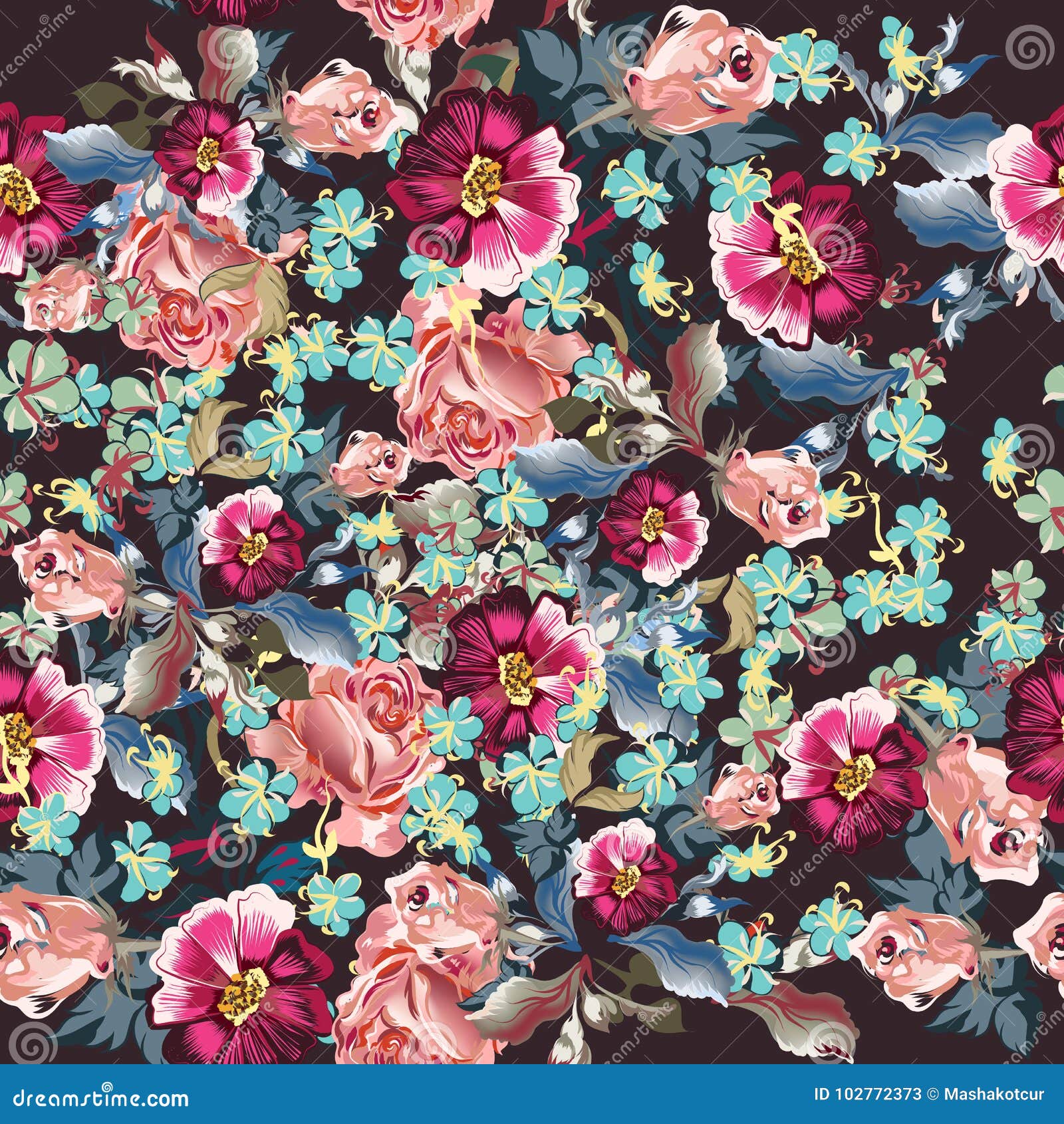 Cute Rose Pattern in Vintage Stock Vector - Illustration of nostalgia ...