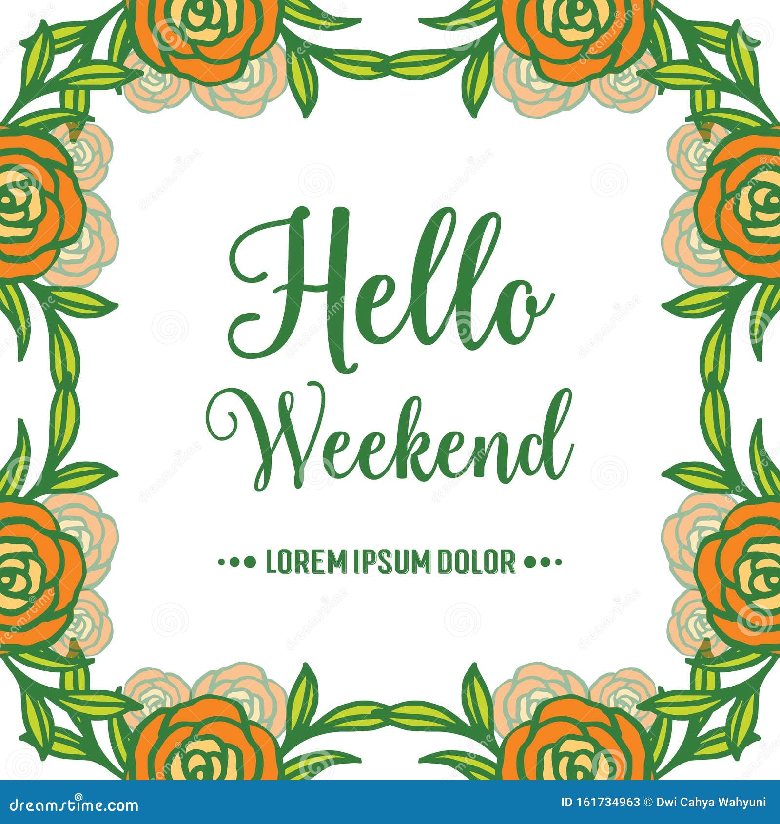 Cute Rose Wreath Frame, for Lettering Card of Hello Weekend. Vector ...