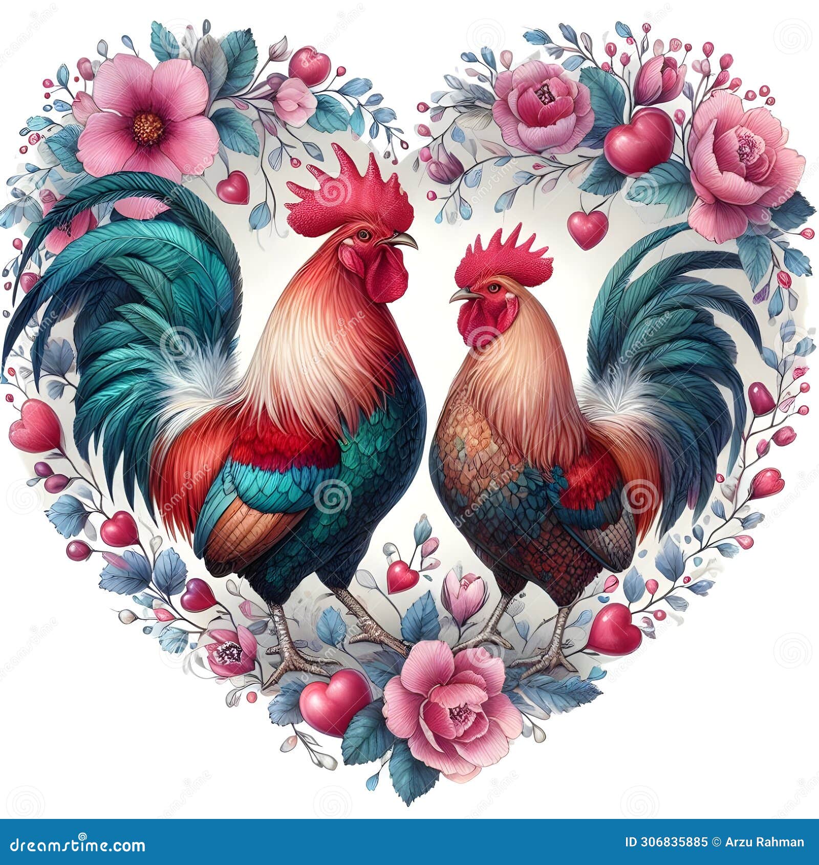 Cute roster in love frame stock illustration. Illustration of frame ...