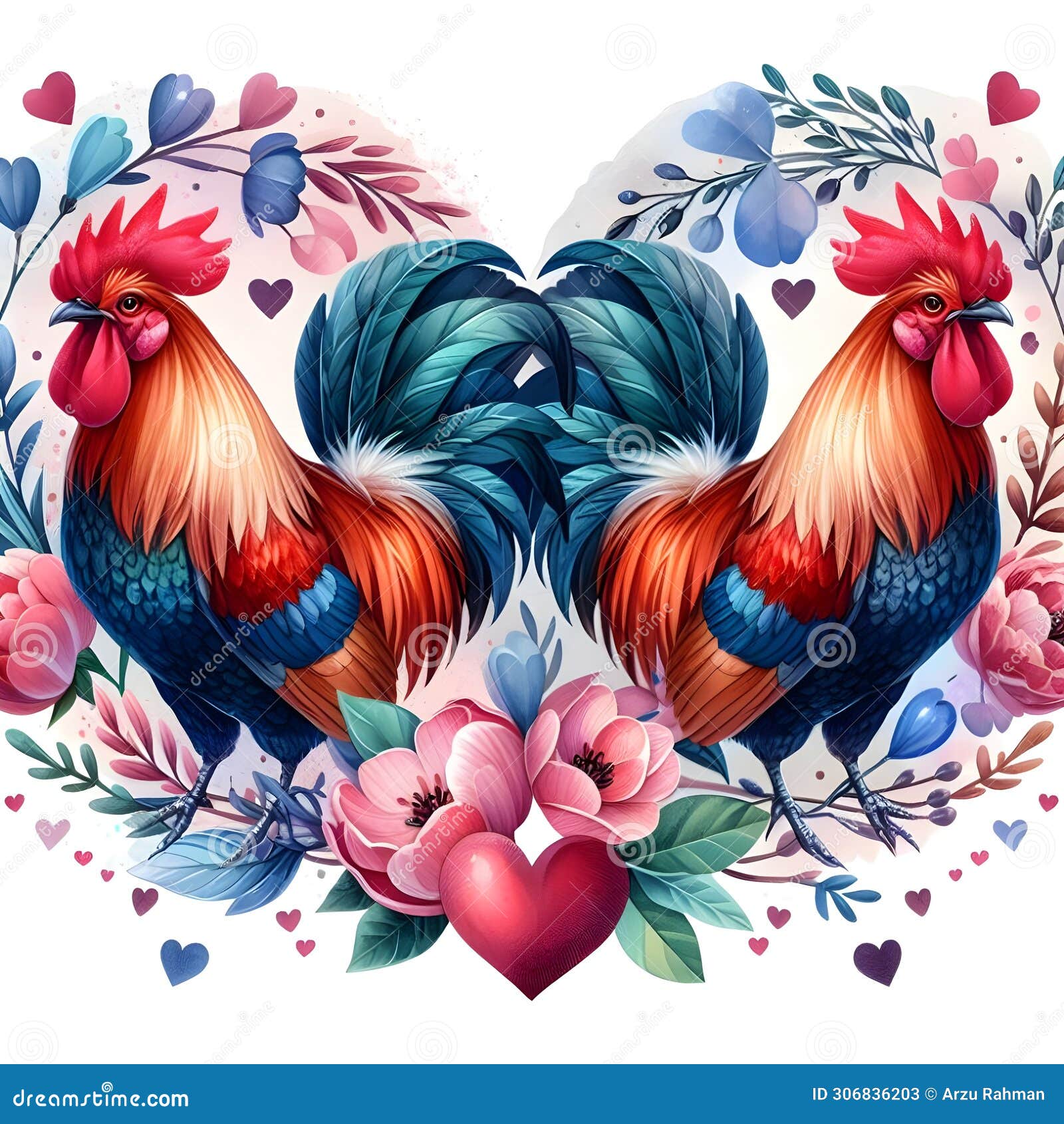 Cute roster in love frame stock illustration. Illustration of waterbird ...