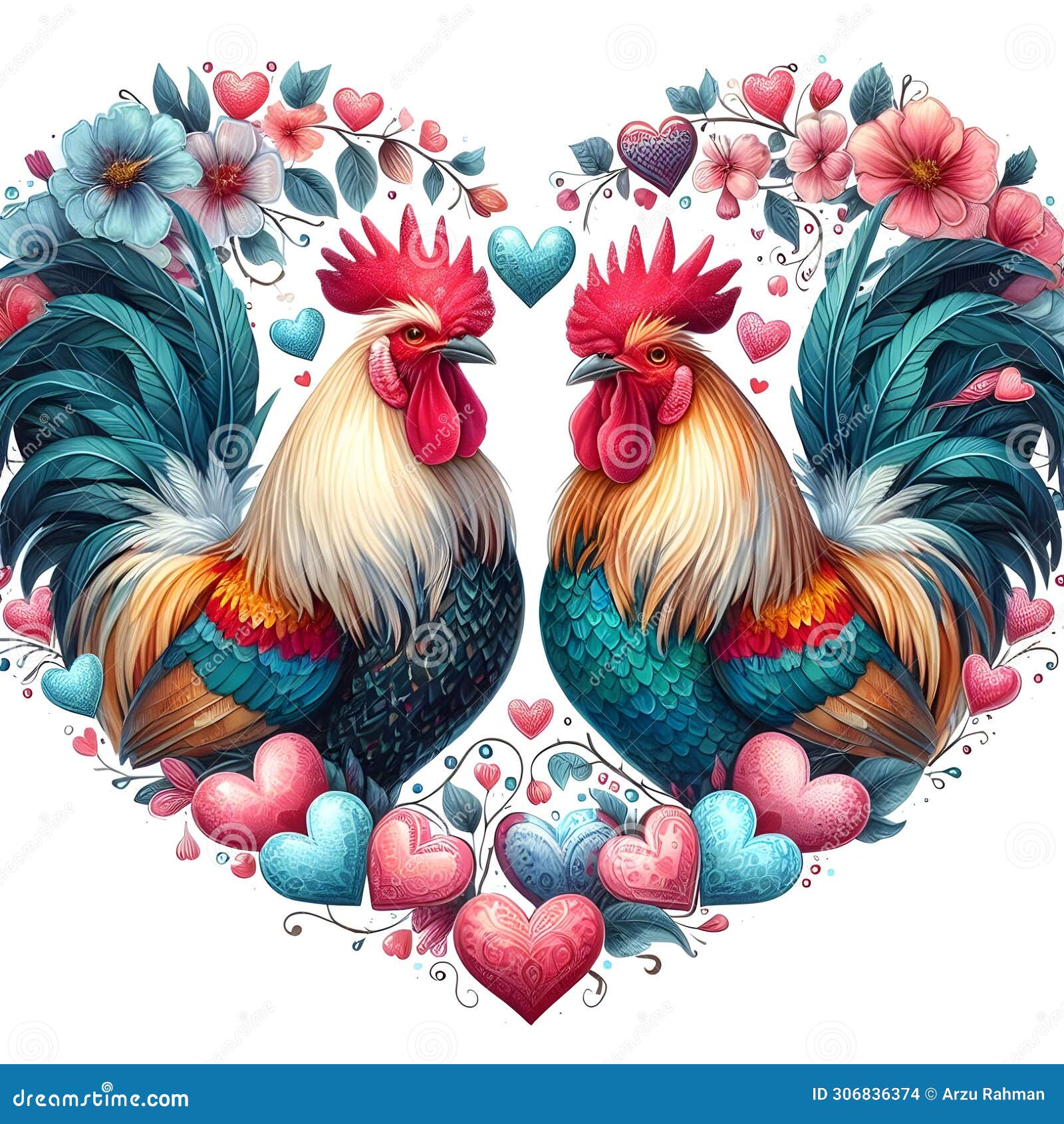 Cute roster in love frame stock illustration. Illustration of wing ...