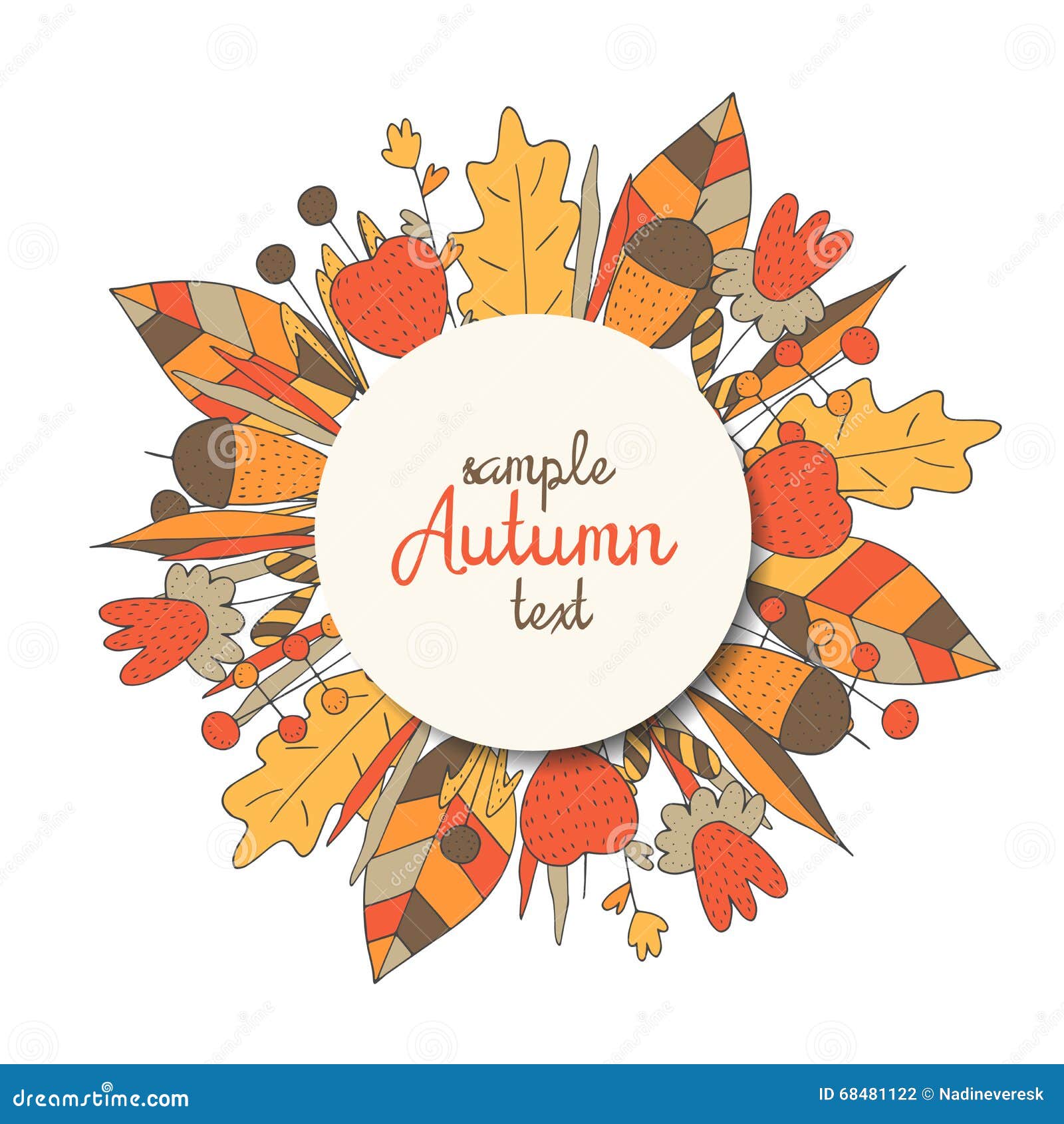 Cute Round Frame with Forest Elements Stock Vector - Illustration of ...