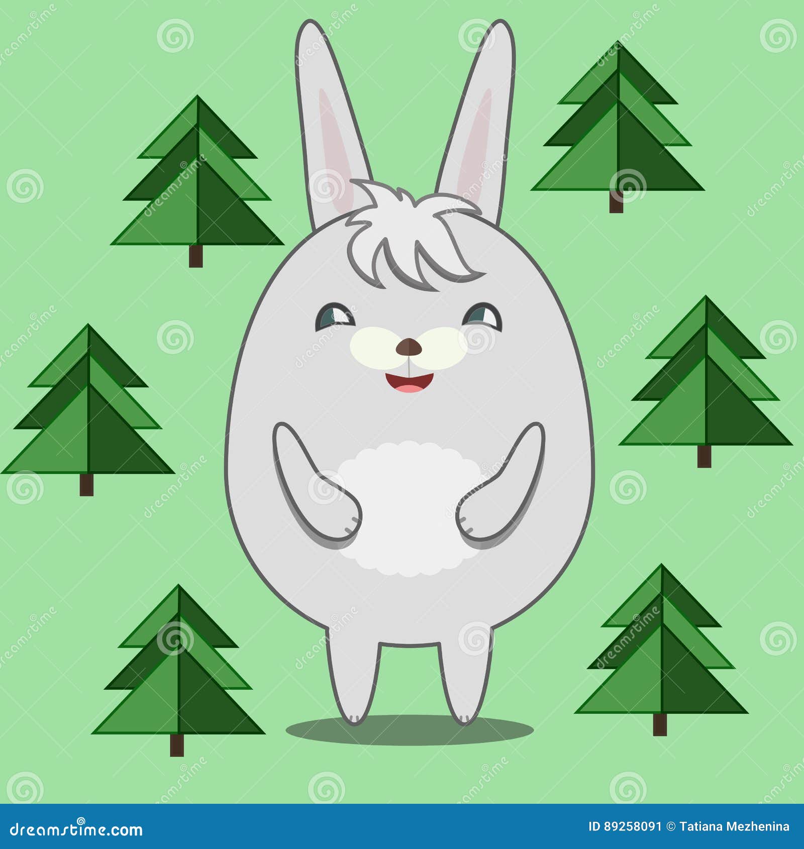 Cute Round Rabbit in Fir Forest Stock Vector - Illustration of children ...