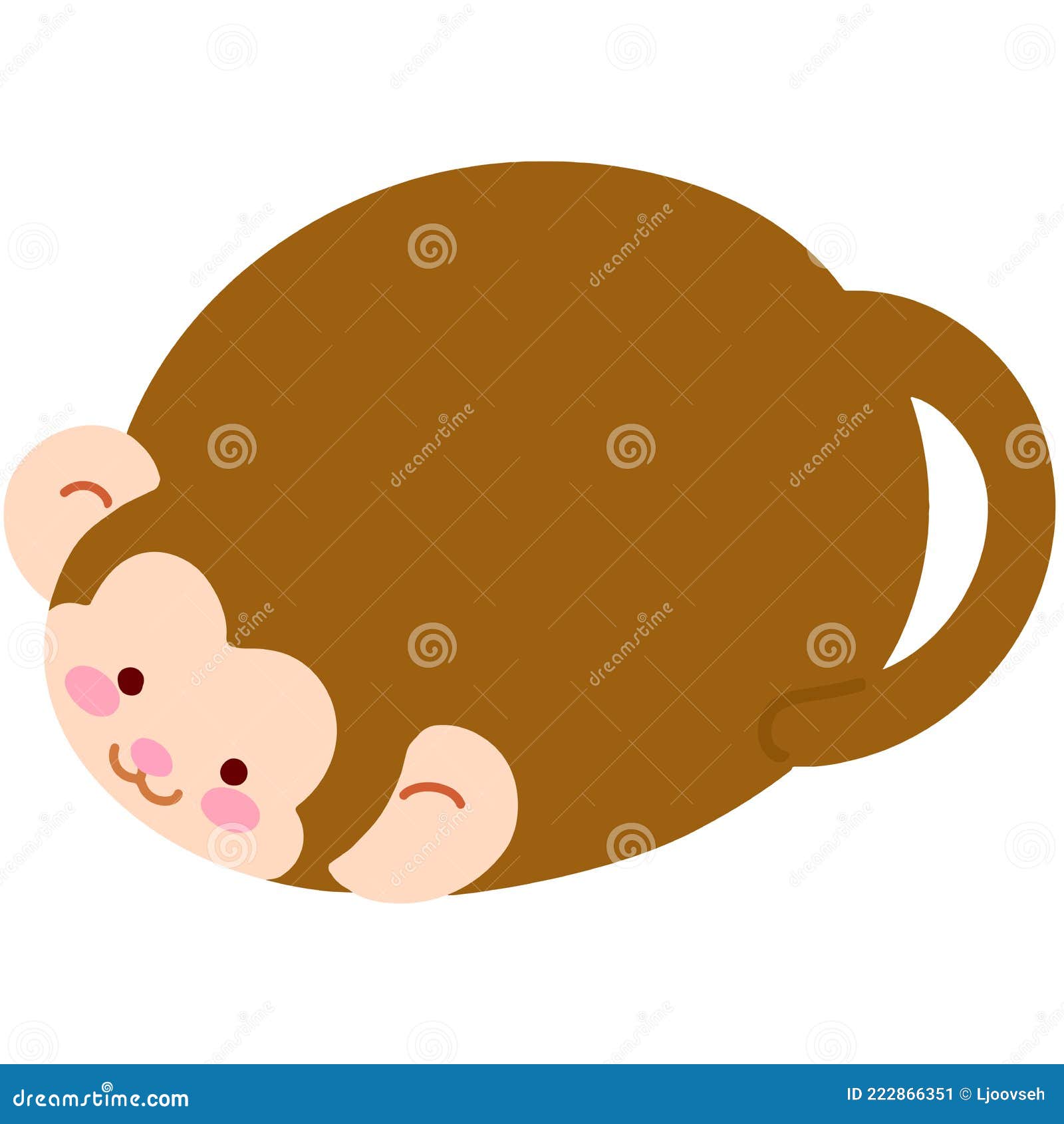 Cute and Round Simple Brown Monkey Illustration Flat Colored Stock ...