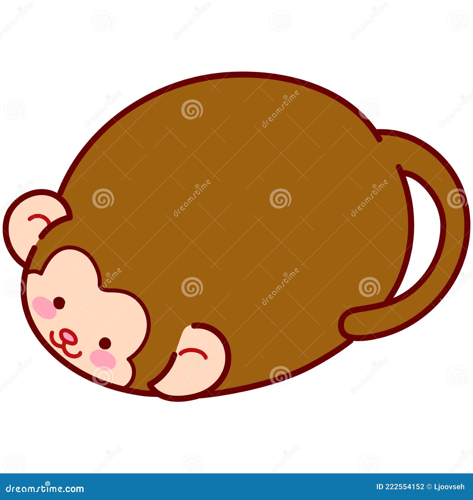 Cute and Round Simple Brown Monkey Illustration Outlined Stock Vector ...