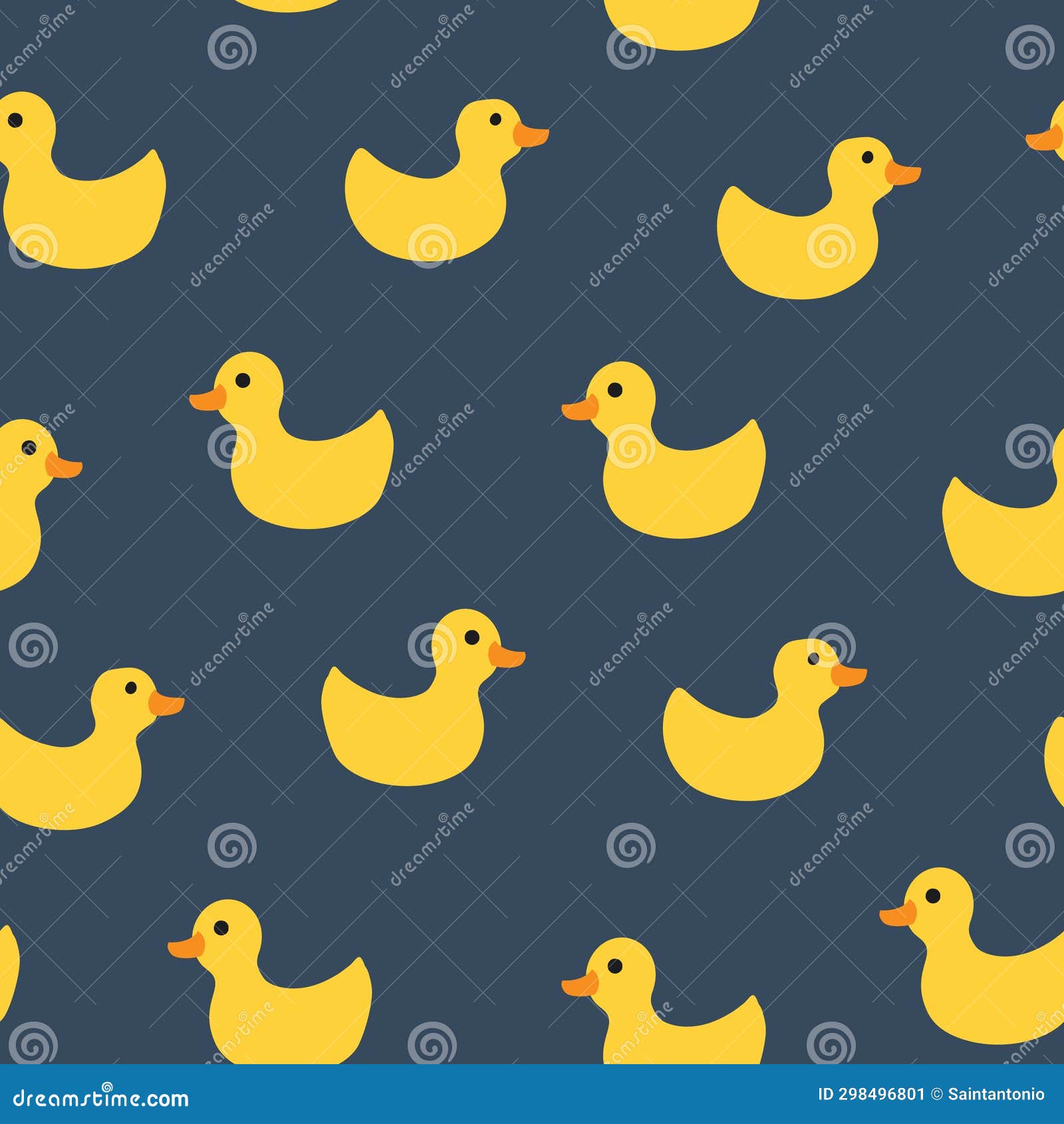 Cute Rubber Duck Seamless Pattern, Cartoon Ducks Background Vector ...