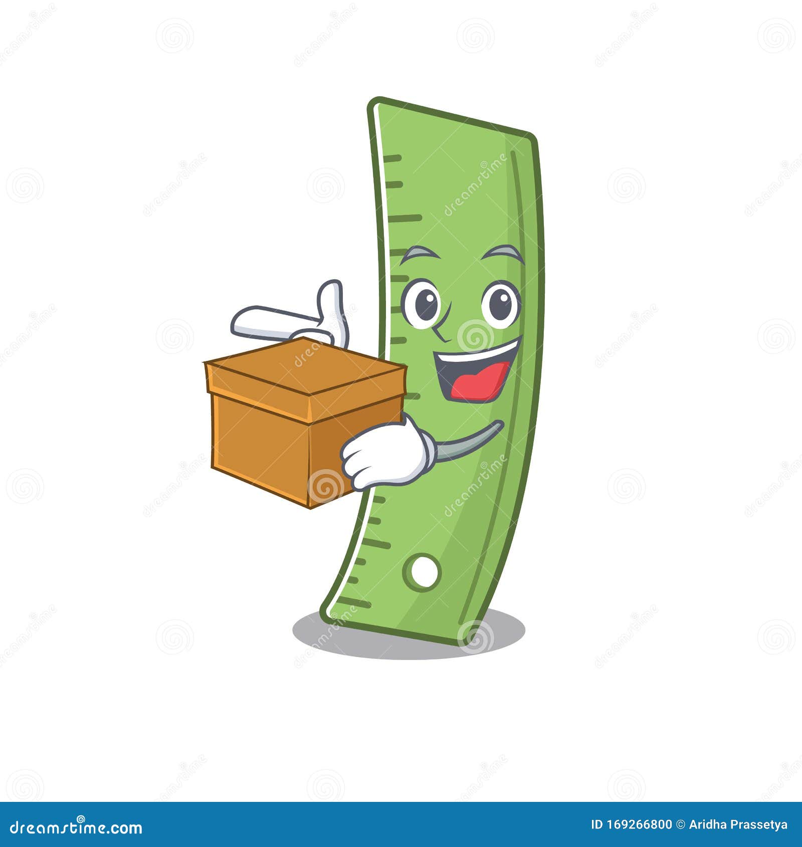 Cute Ruler Cartoon Character Having a Box Stock Vector - Illustration ...