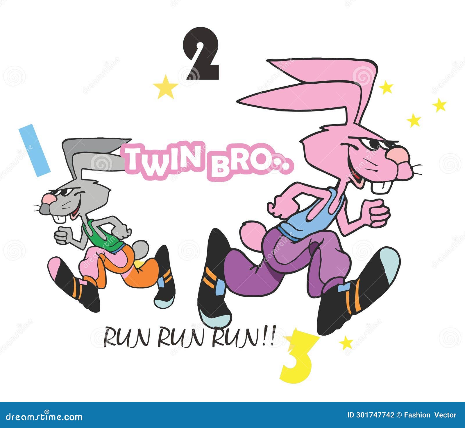 Cute Run Bunny Carton Print Vector Art Stock Vector - Illustration of ...