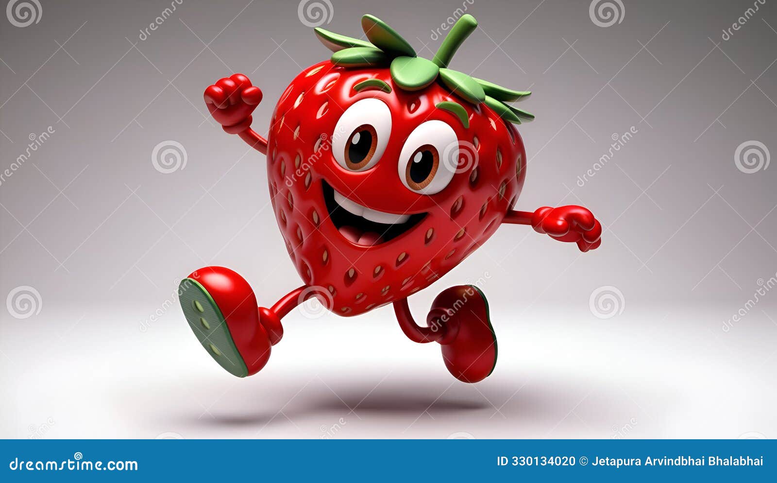 Cute Running Cartoon Strawberry Character 3d White Background Stock ...