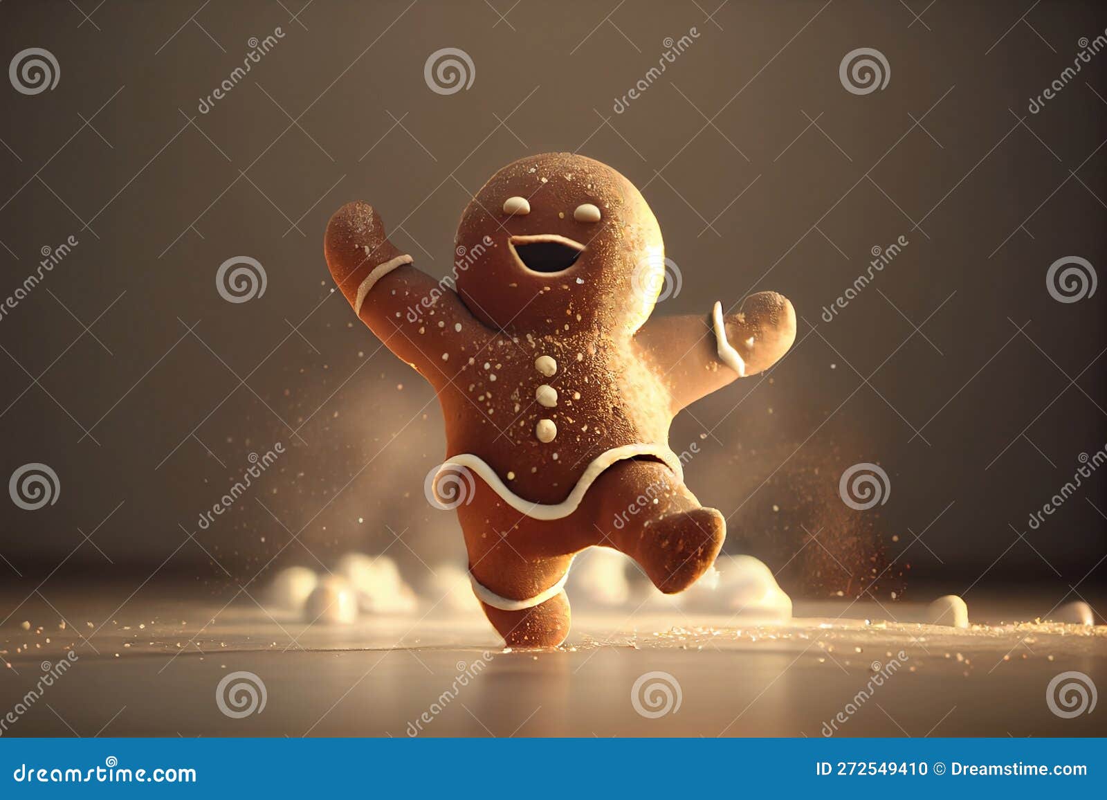 Cute Running Gingerbread Cookie with Powdered Sugar and Chocolate on ...