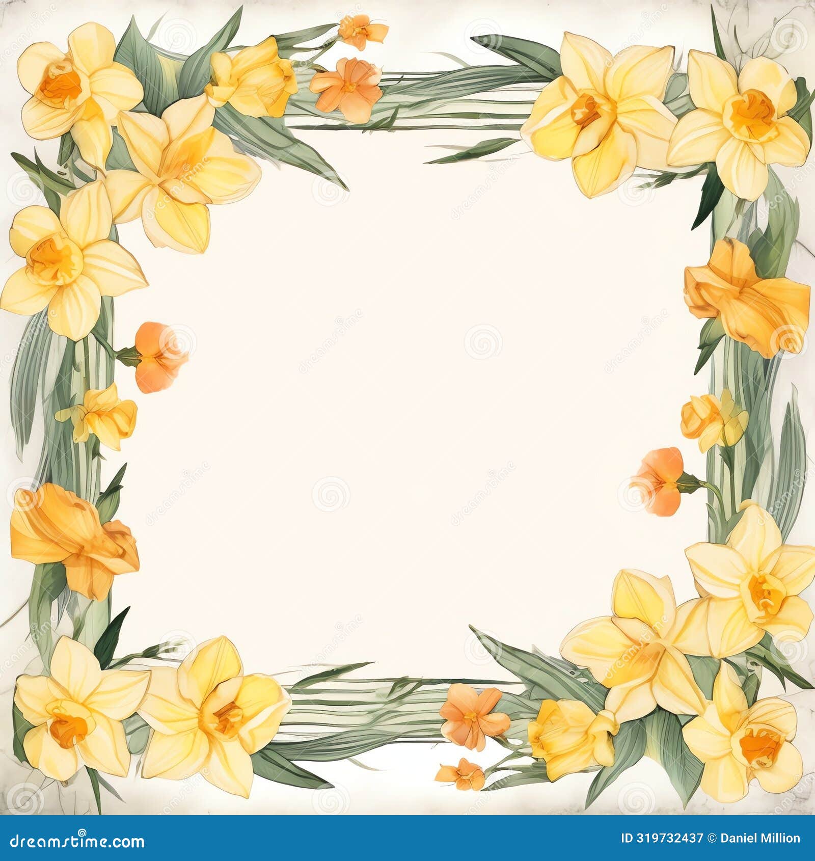 Cute Rustic Daffodil Border Floral Frame Watercolor Stock Illustration ...