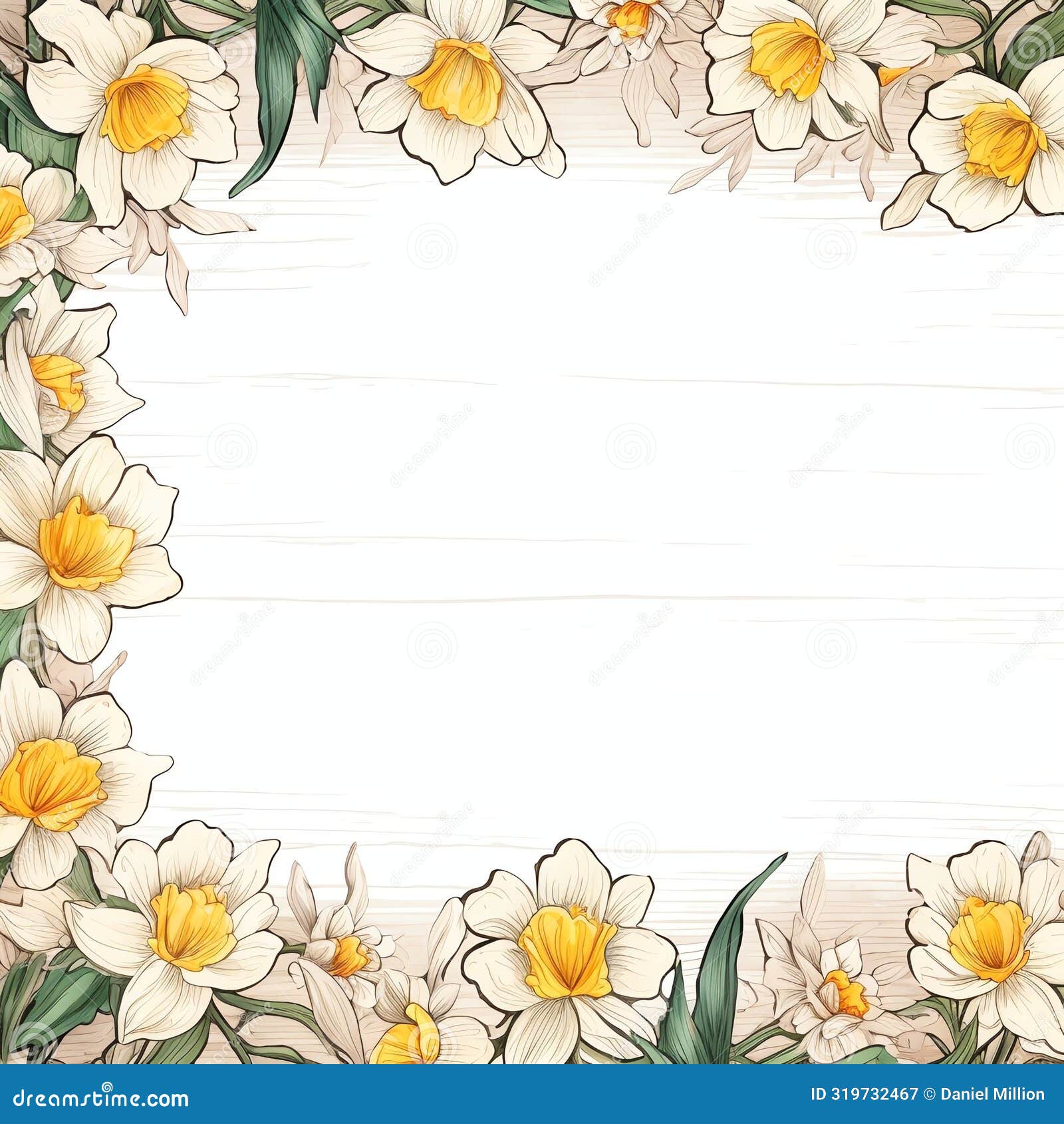 Cute Rustic Daffodil Border Floral Frame Watercolor Stock Illustration ...