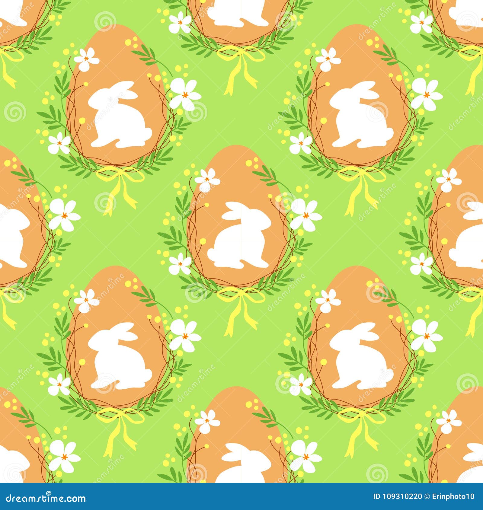 Cute Rustic Hand Drawn Easter Seamless Pattern with Wreath of Spring ...