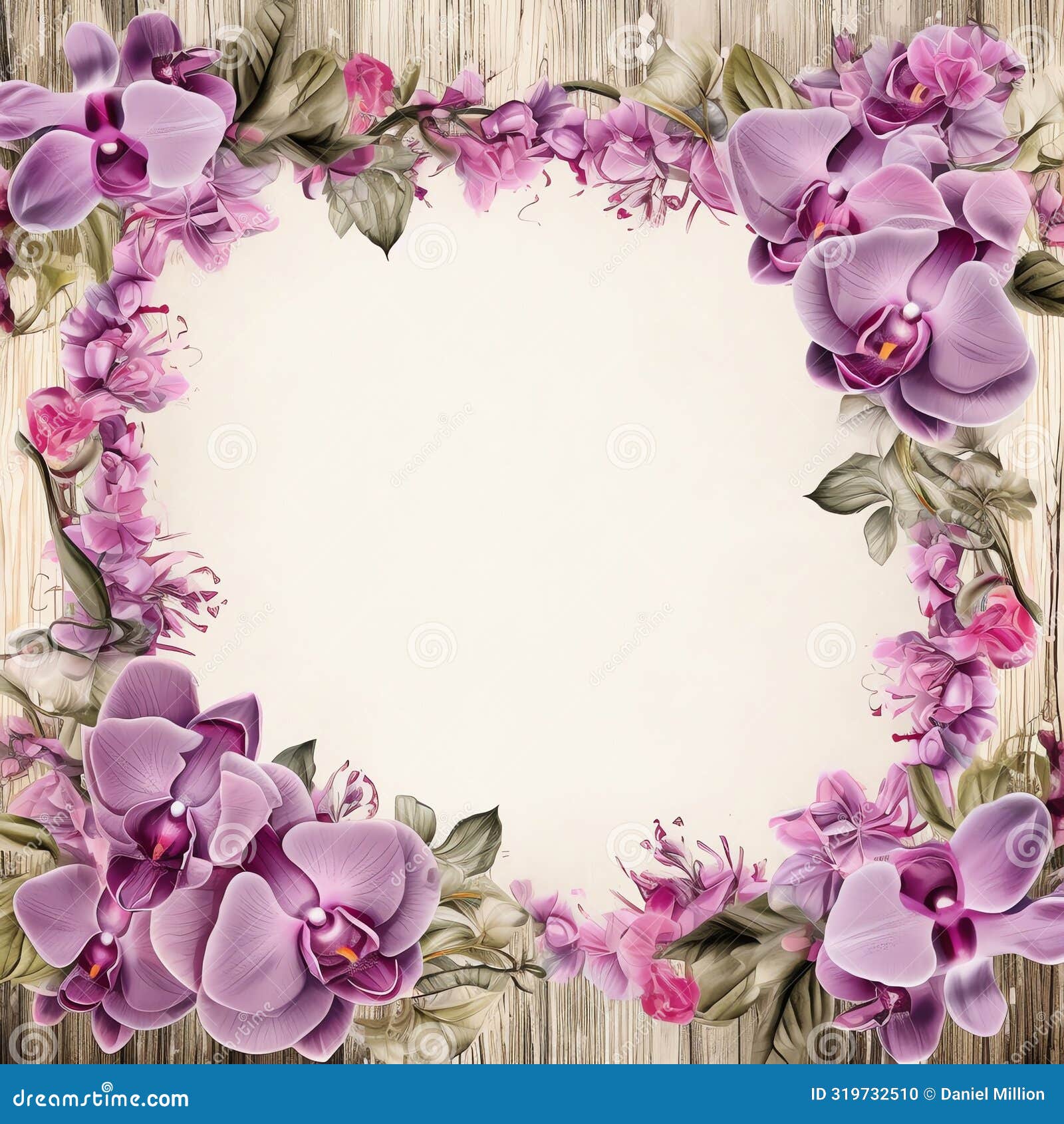 Cute Rustic Orchid Border Floral Frame Watercolor Stock Illustration ...