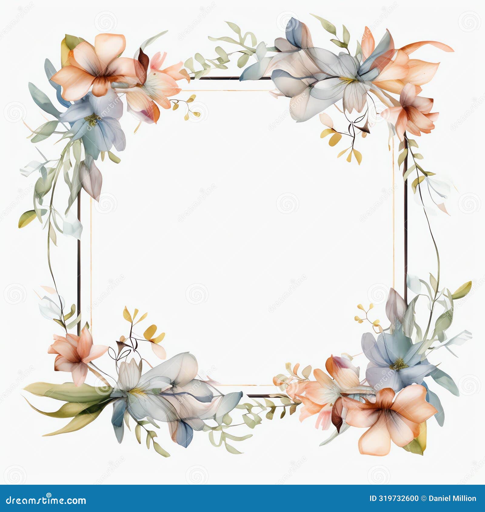 Cute Rustic Wild Vines Floral Frame Watercolor Stock Illustration ...