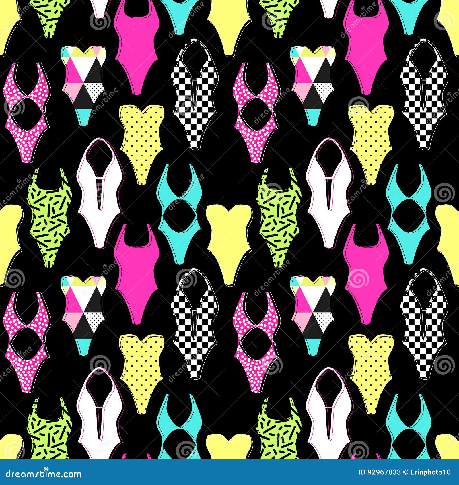 Cute 80s Style Geometric Seamless Pattern with Swimsuits Stock Vector ...