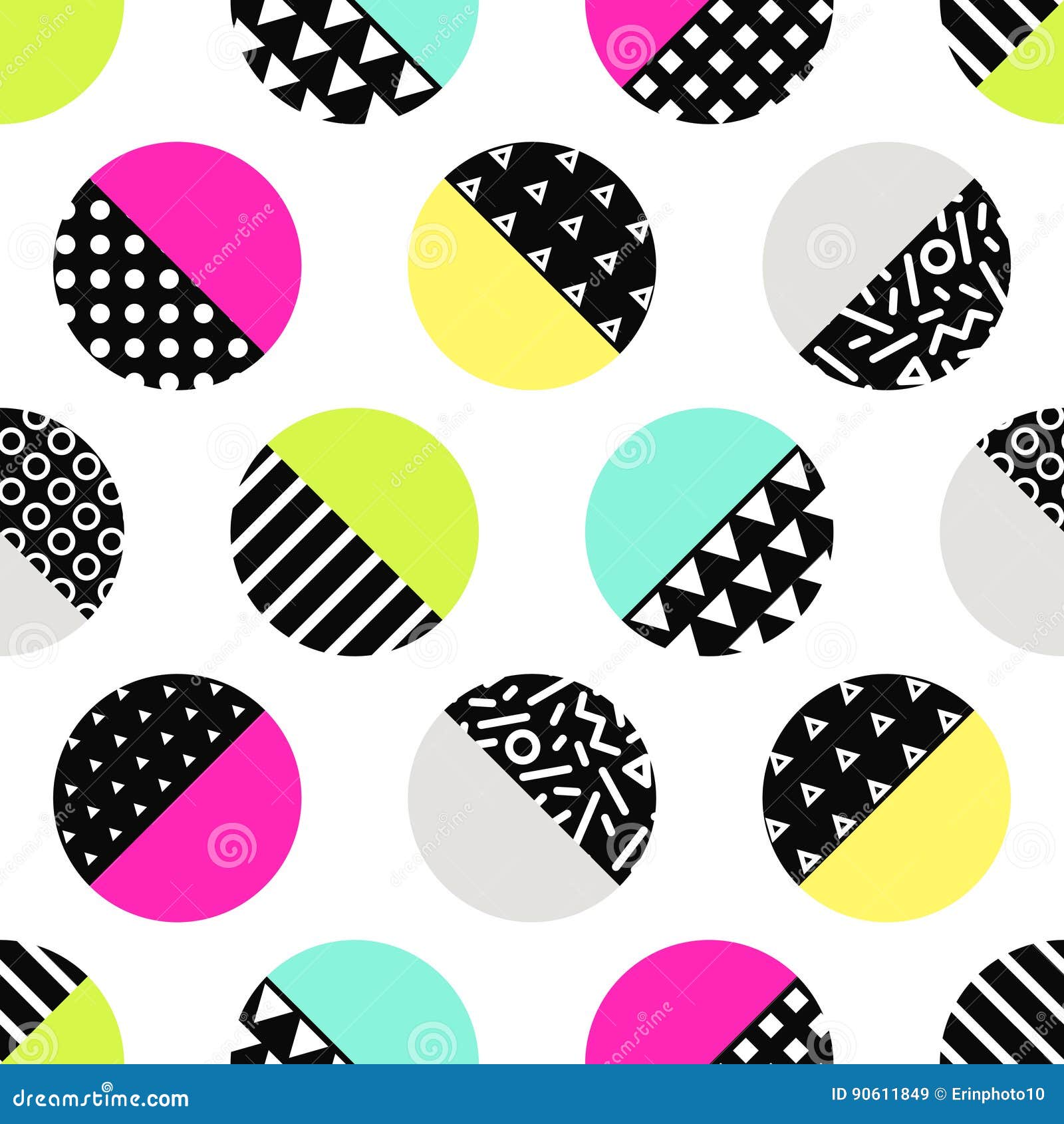Cute 80`s Style Seamless Geometric Pattern with Circles Stock Vector ...