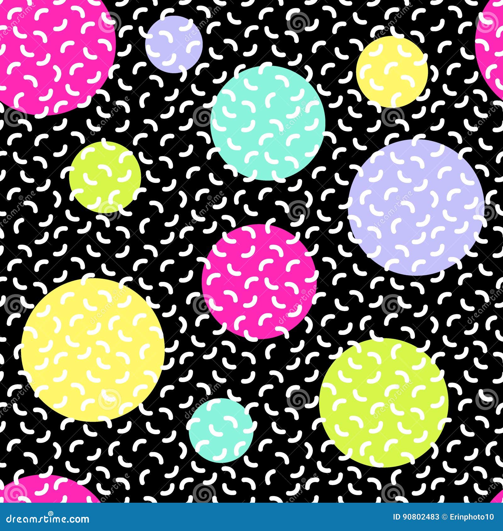Cute 80`s Style Seamless Geometric Pattern with Circles Stock Vector ...