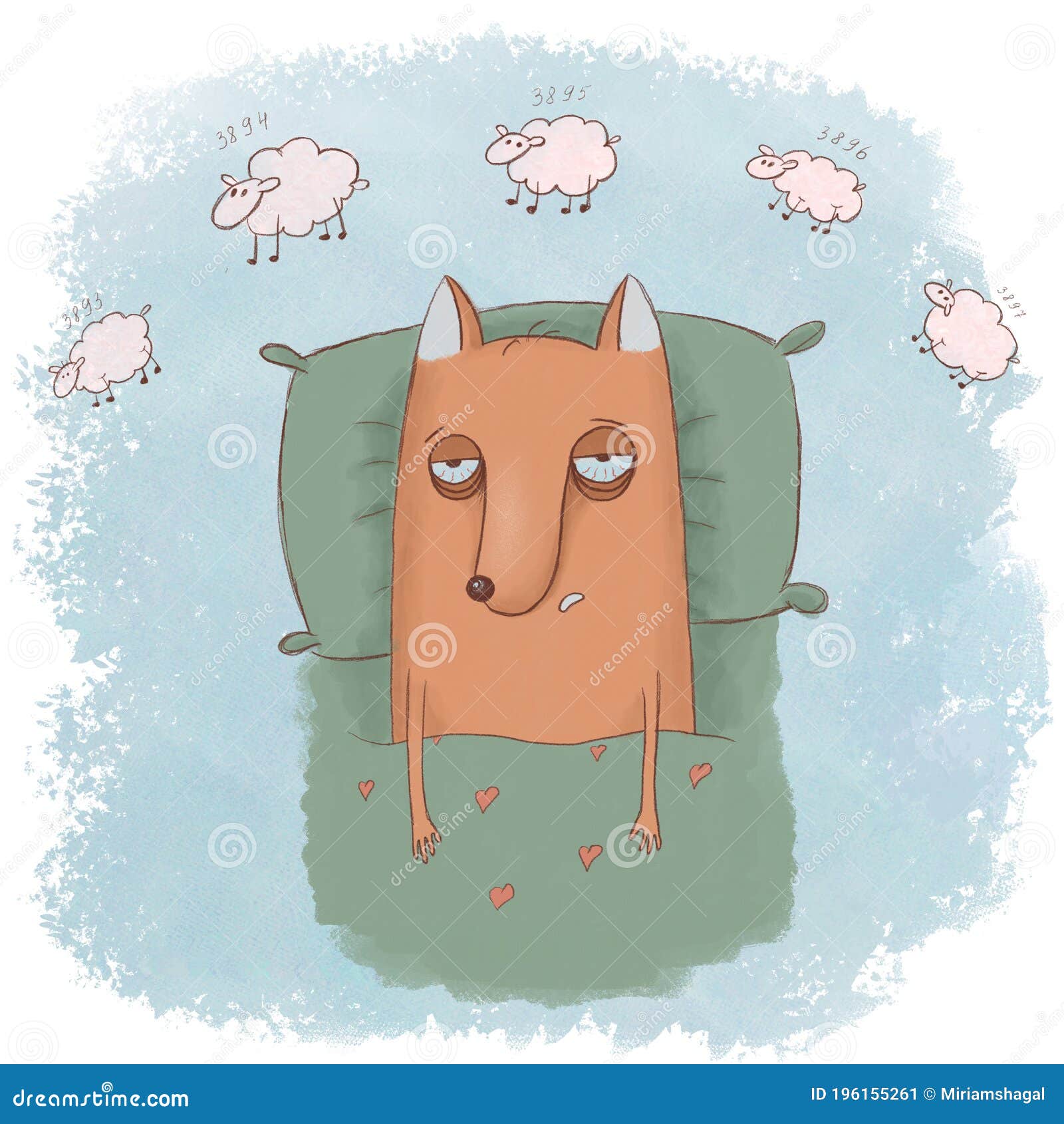 Cute sad fox has insomnia stock illustration. Illustration of postcard ...