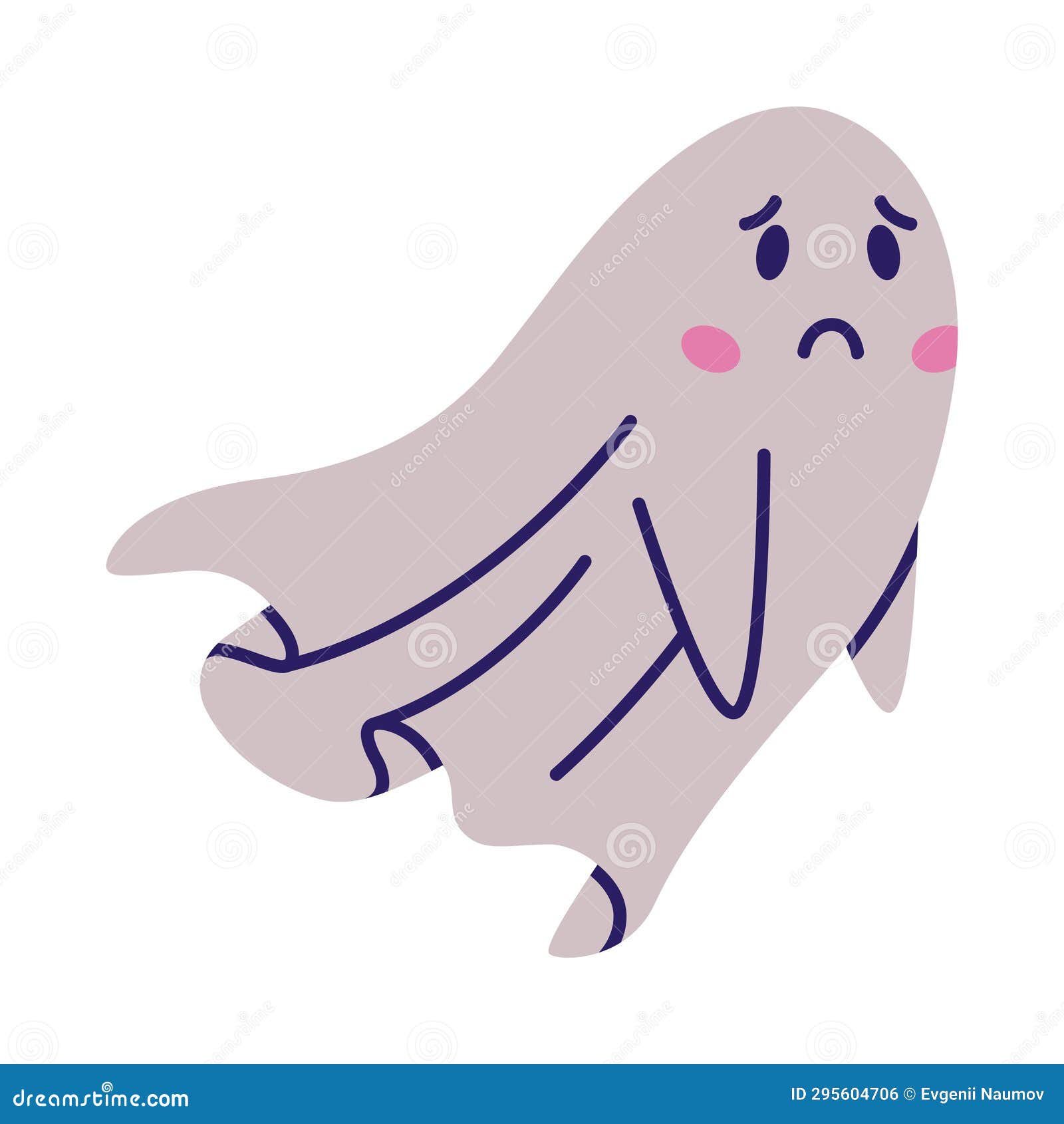 Cute Sad Ghost Character As Flying Poltergeist Creature Vector ...