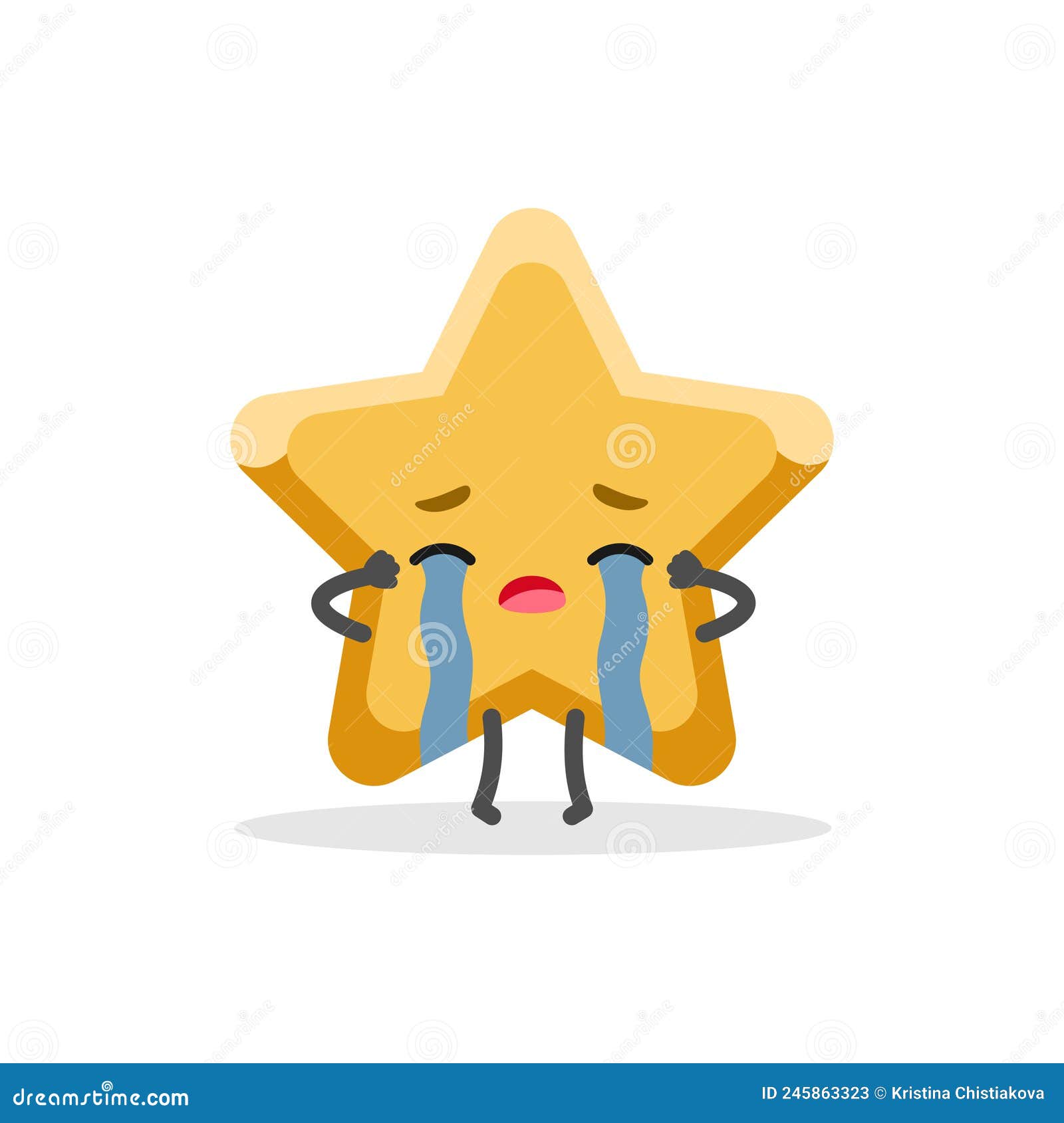 Cute Sad Golden Star Character Crying Stock Vector - Illustration of ...