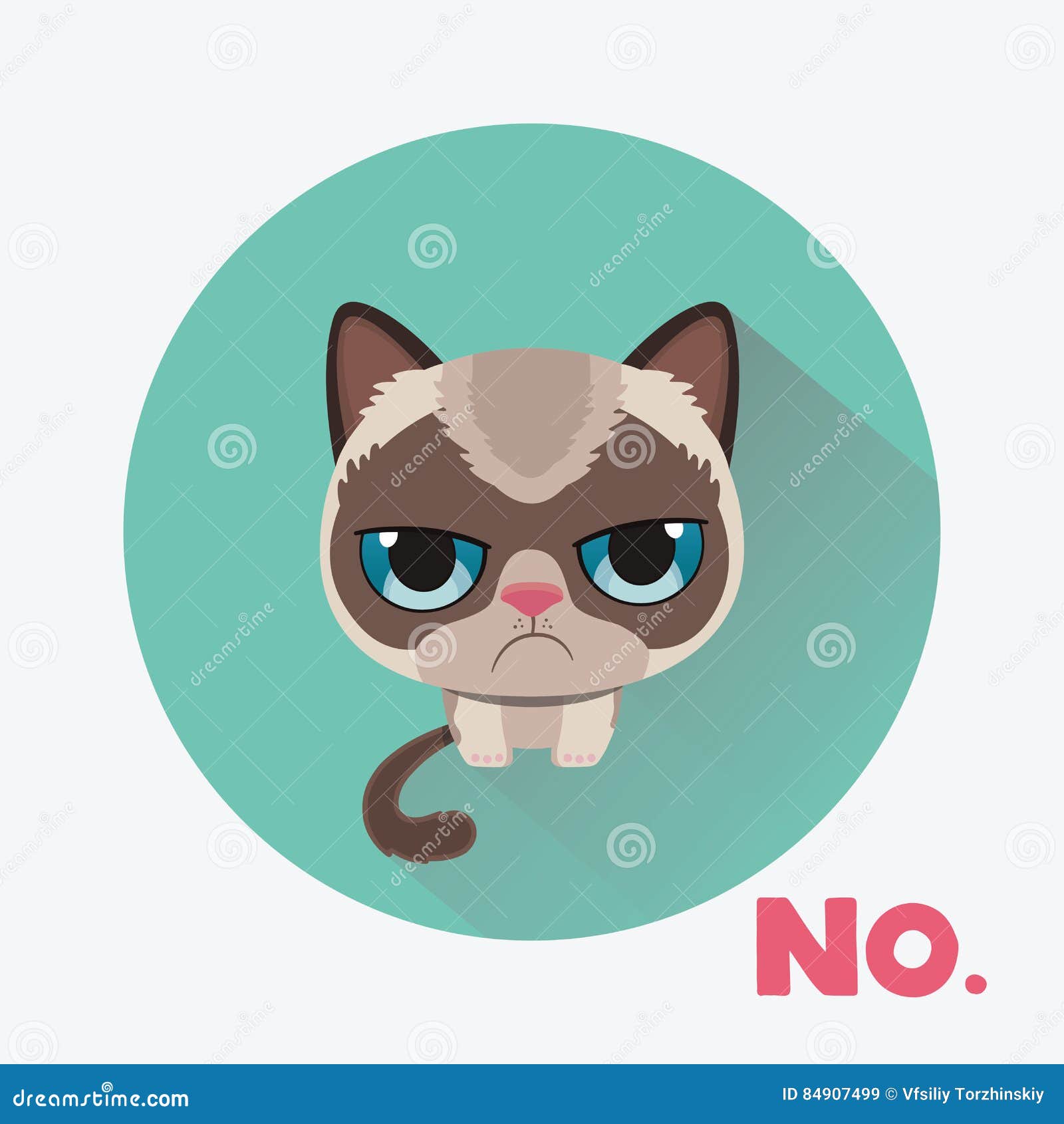 Cute Sad Grumpy Cat in Material Design Style Stock Vector ...