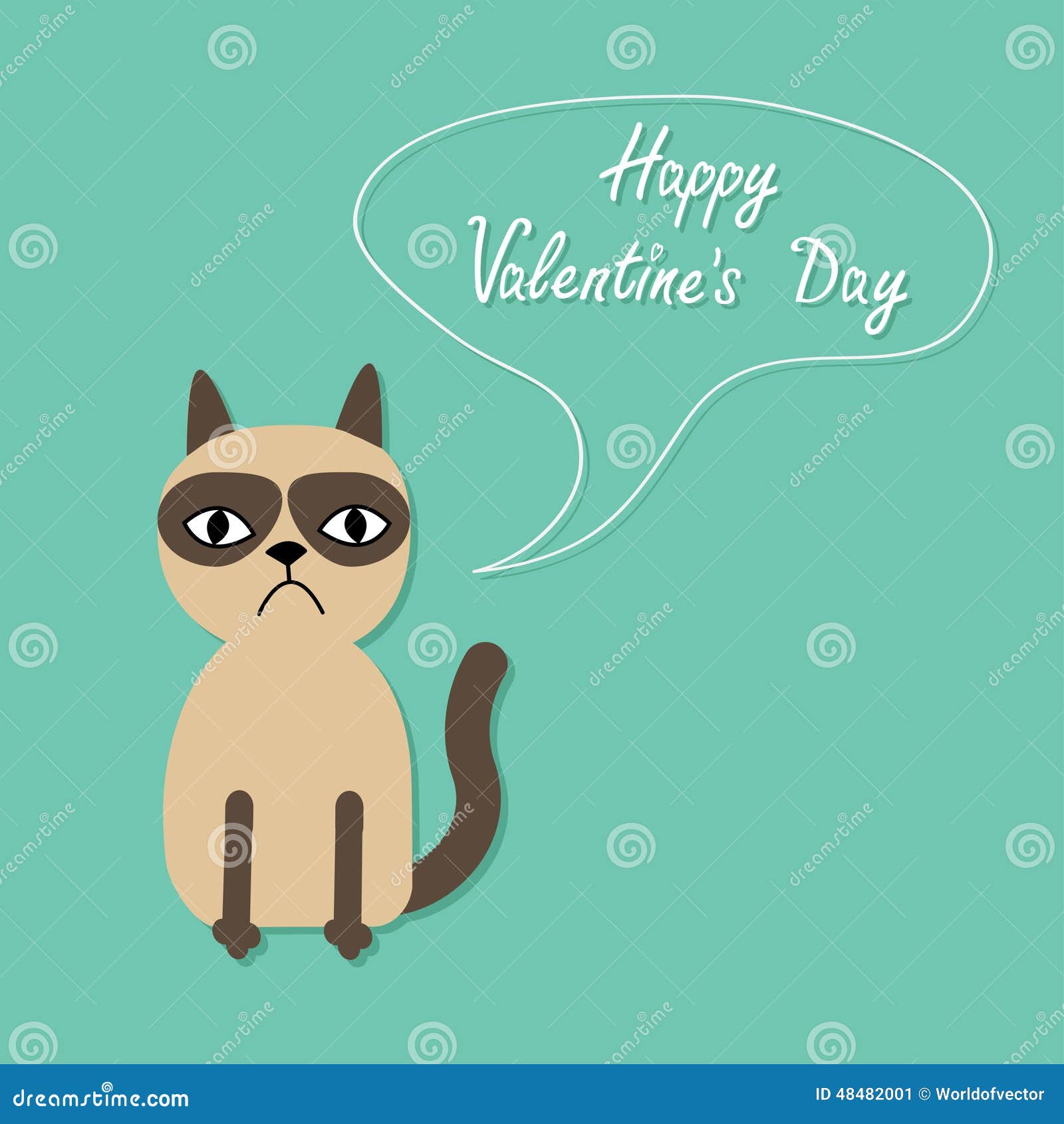 Cute Sad Grumpy Siamese Cat and Speech Bubble in Flat Design Style ...