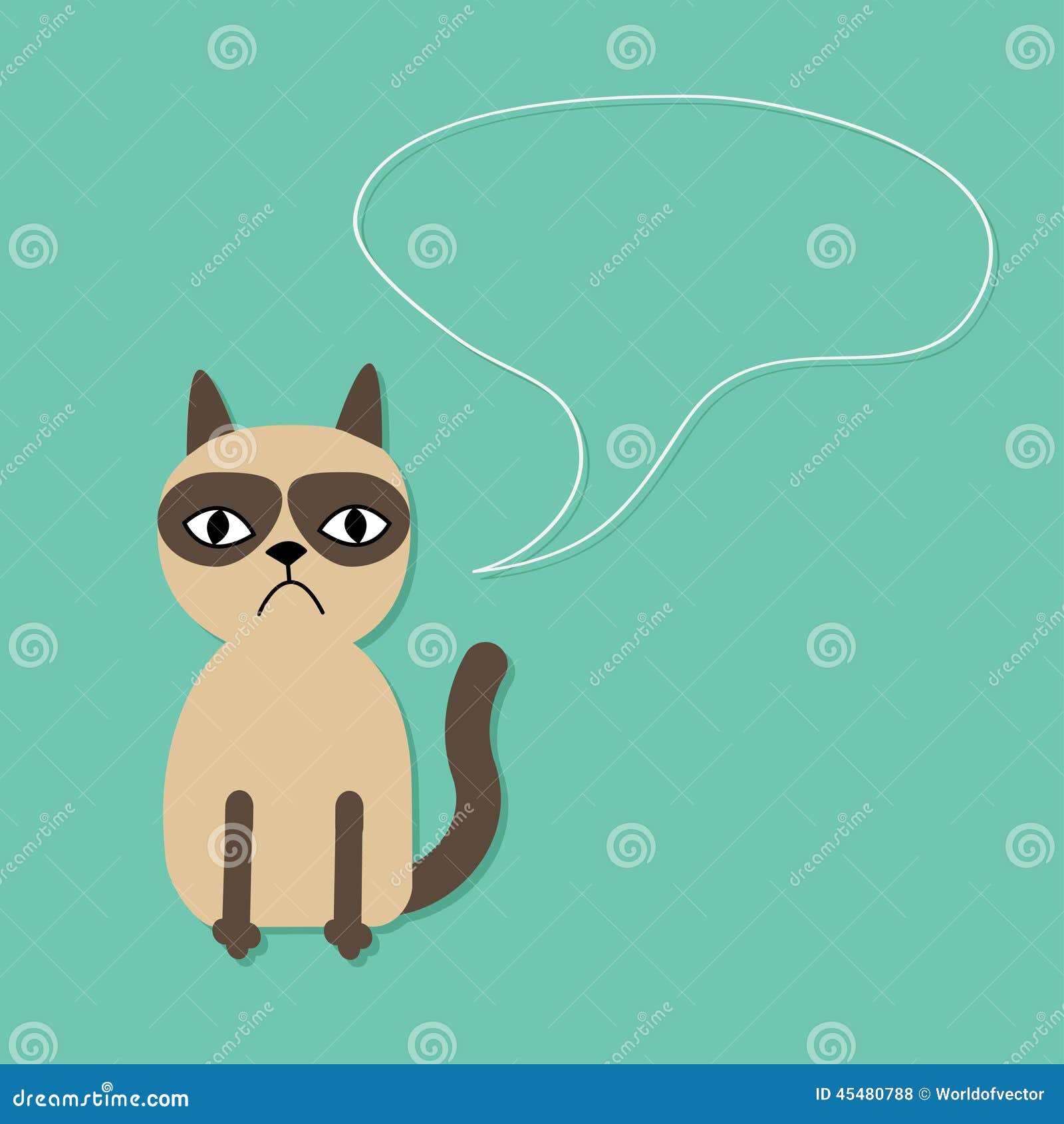 Cute Sad Grumpy Siamese Cat and Speech Bubble in Flat Design Style ...