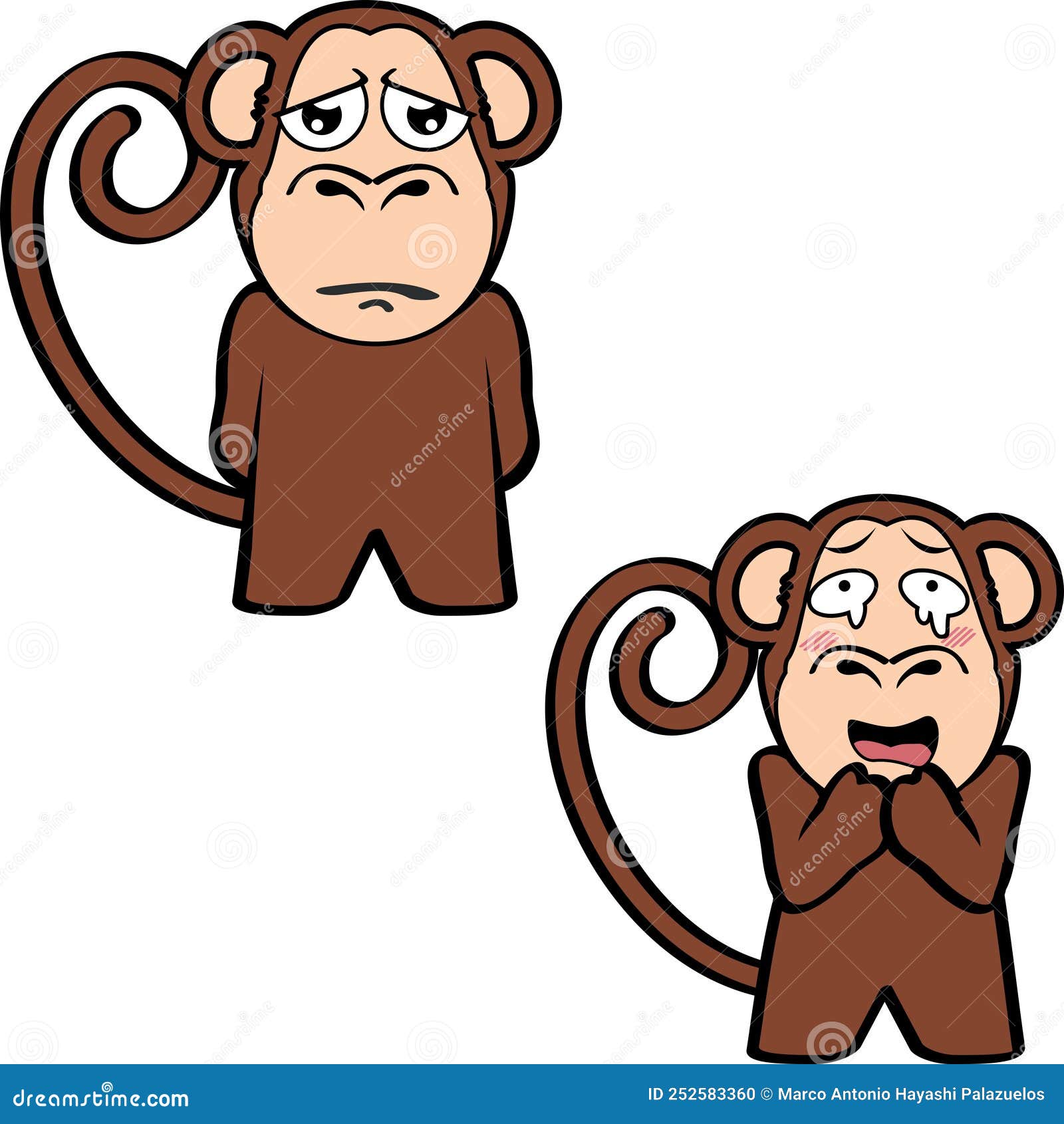 Cute Sad Standing Monkey Cartoon Expressions Pack Stock Vector ...