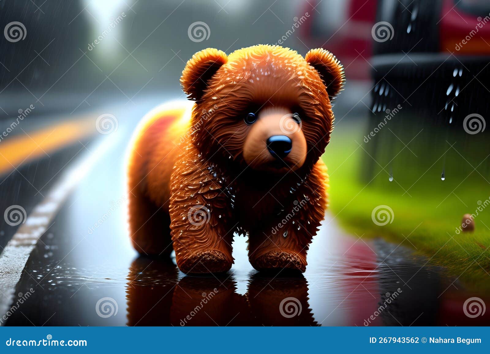 A Cute Sad Teddy Bear Walking in the Rain Stock Illustration ...