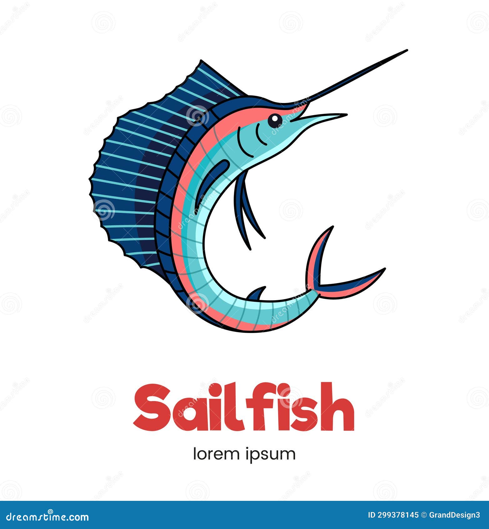 Cute Sailfish Fish Vector Flat Illustration Stock Illustration ...