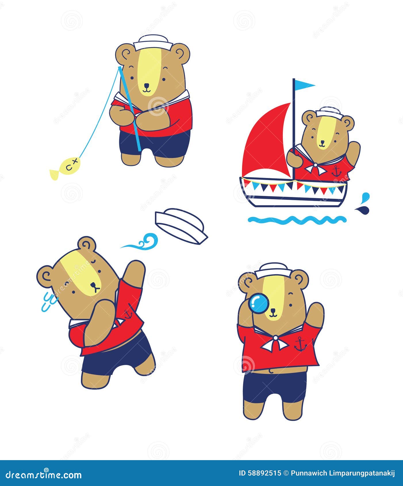 Cute Sailor Bear Cartoon Vector Illustration Stock Vector ...