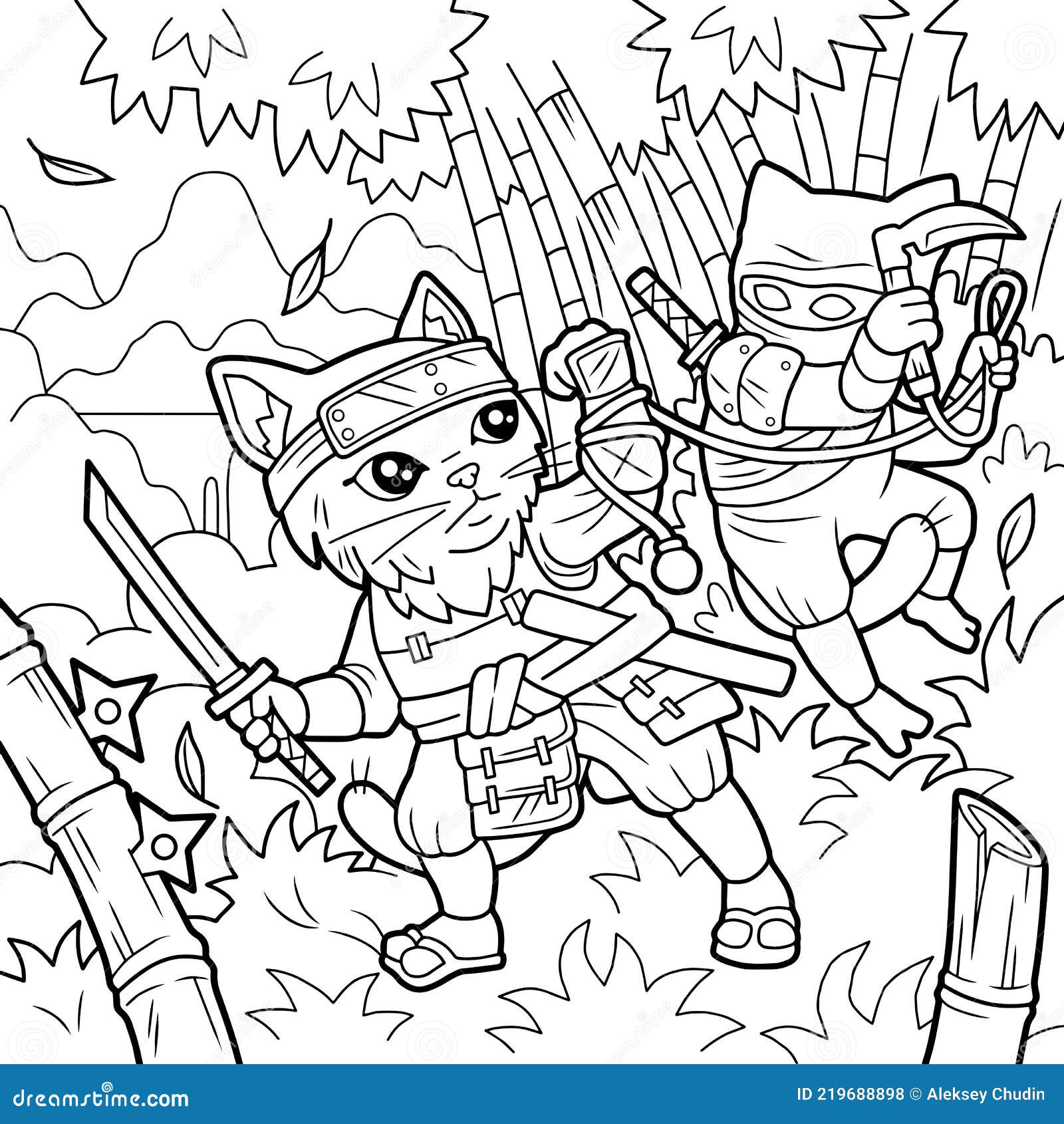 Cute Samurai Cat, Coloring Page, Outline Illustration Stock Vector ... Cute Samurai Cat, Coloring Page, Outline Illustration Stock Vector ...
