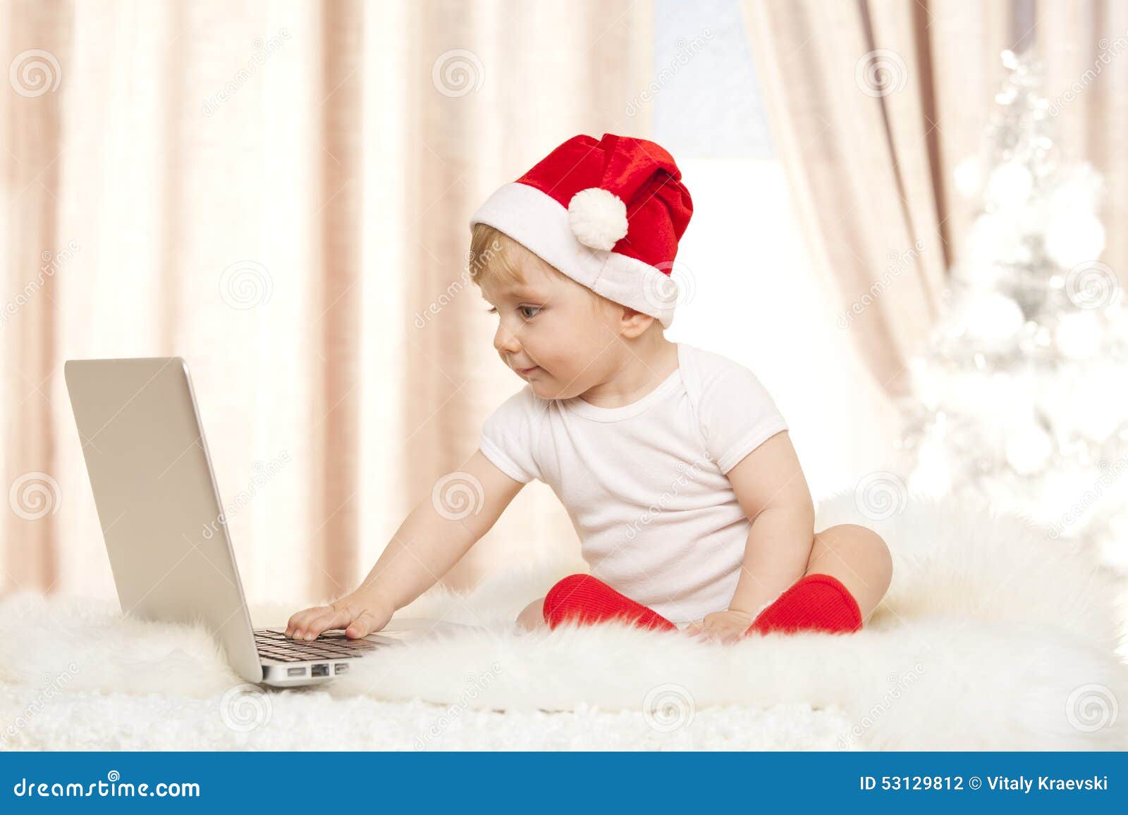 Cute Santa Baby with Laptop Stock Photo - Image of modern, humor: 53129812