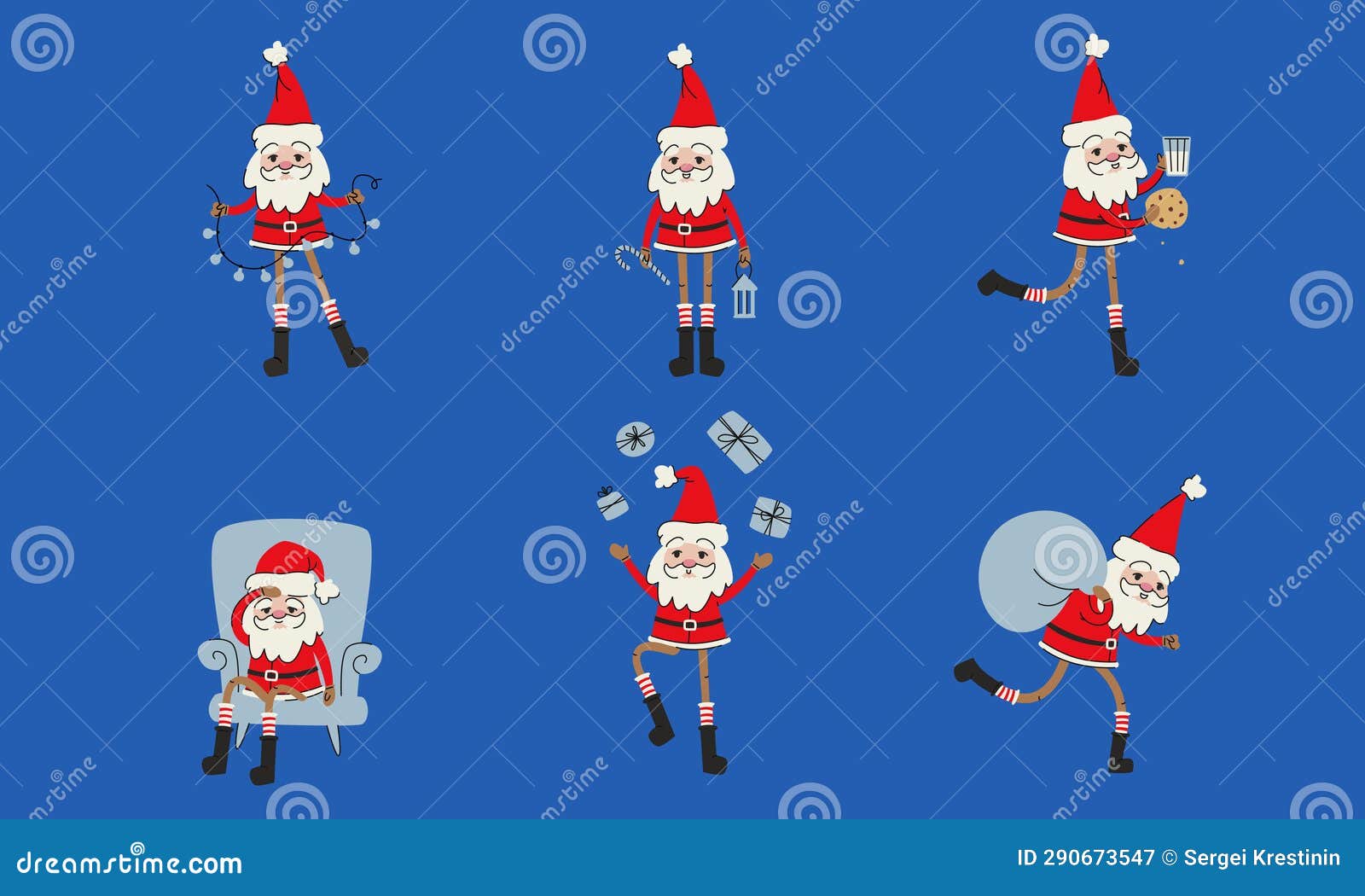 Cute Santa Claus in Different Poses. Stock Vector - Illustration of ...