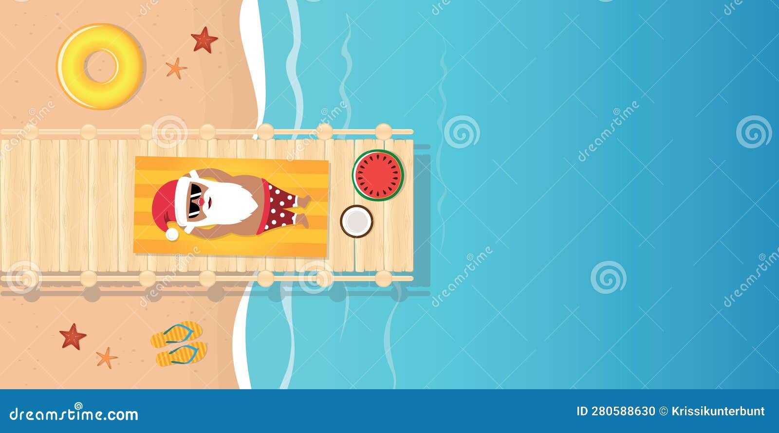 Cute Santa Claus Relaxing on the Beach by the Ocean Stock Vector ...