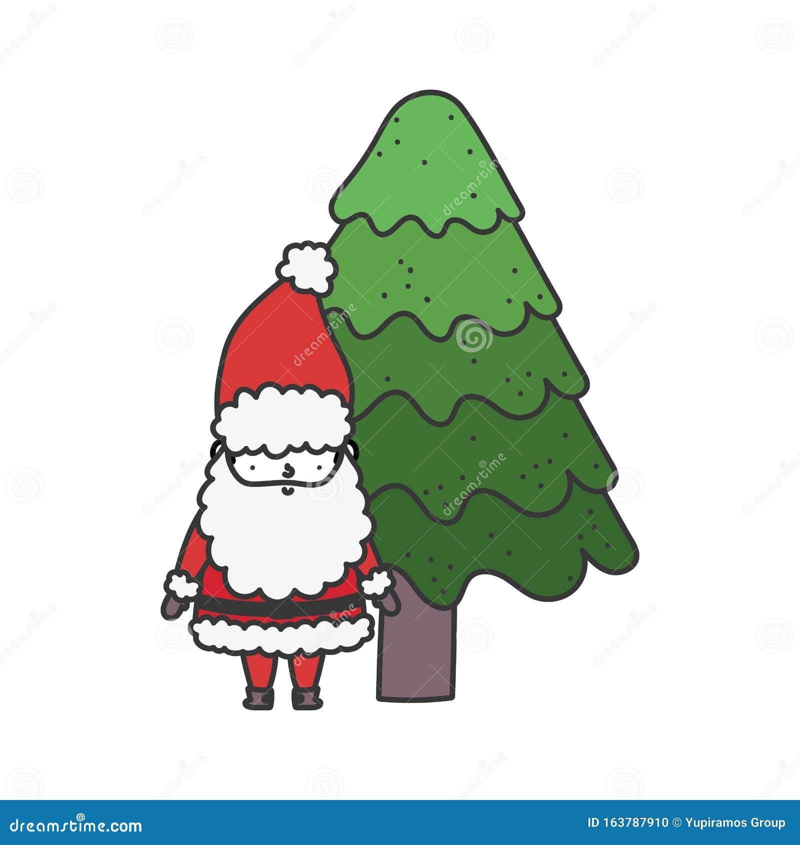 Cute Santa Claus with Tree Merry Christmas Stock Vector - Illustration ...