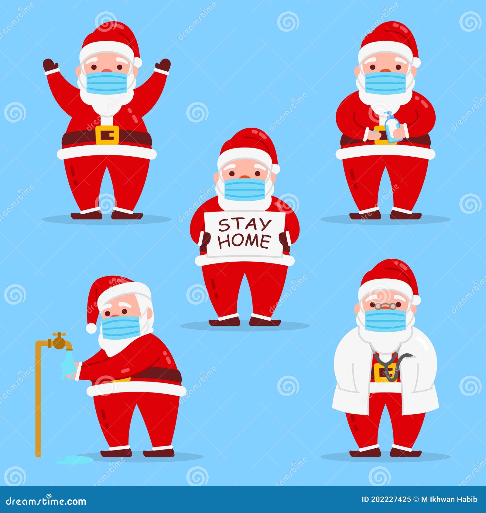 Cute Santa Clause Wear Mask Design Set Stock Vector - Illustration of ...