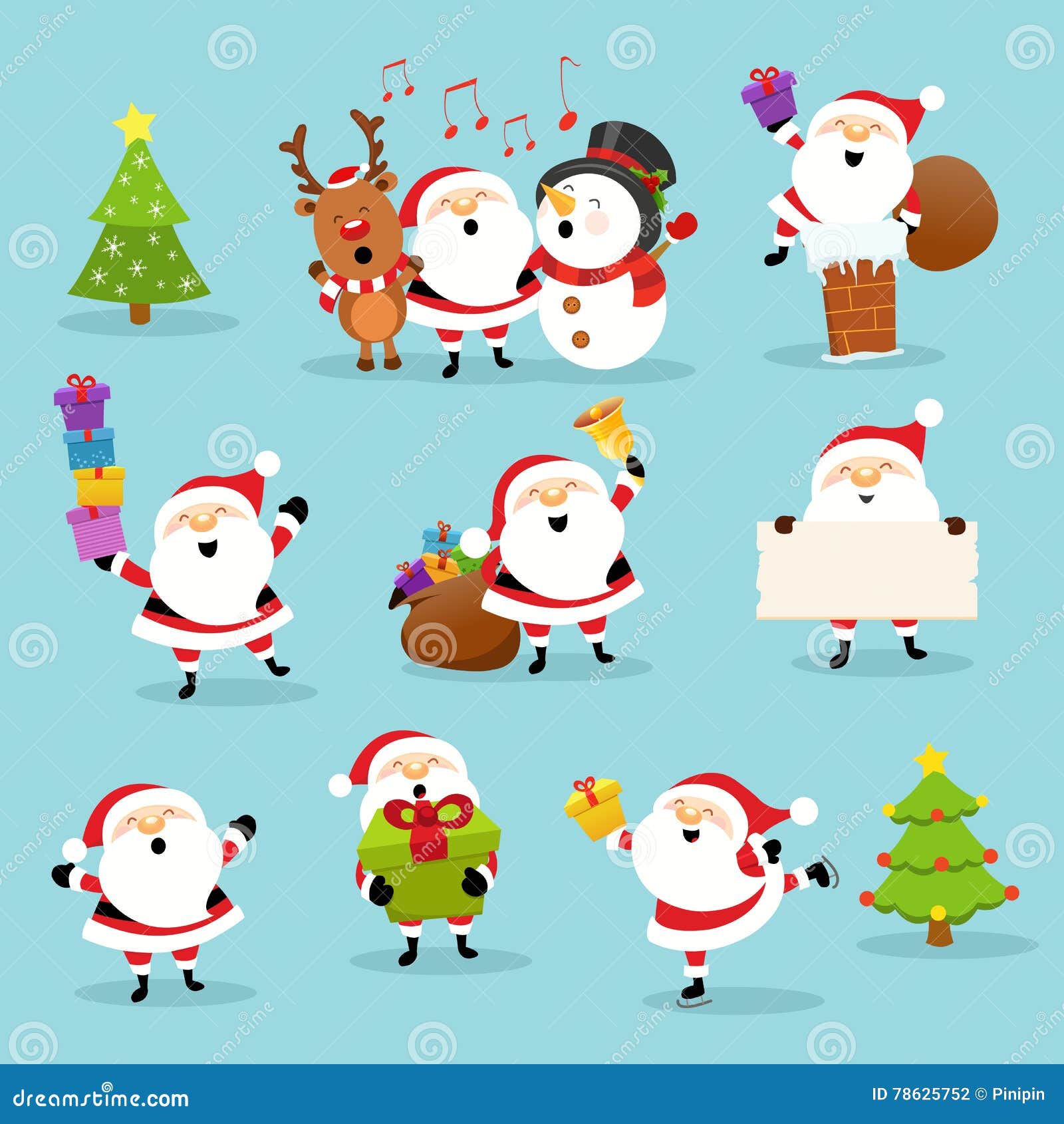 Cute Santa Set stock vector. Illustration of cartoon - 78625752