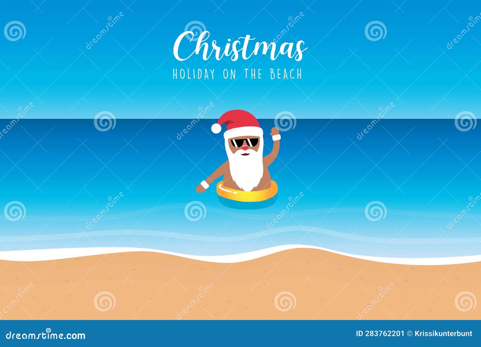 Cute Santa with Sunglasses in Float Ring on the Beach Christmas Holiday ...