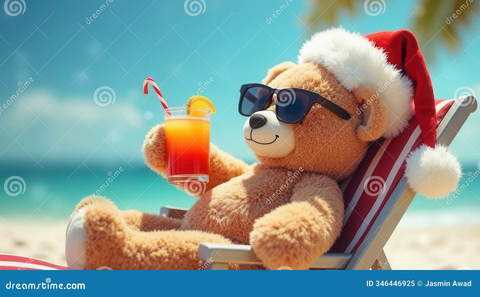 Cute Santa Teddy at the Beach Stock Illustration - Illustration of ...