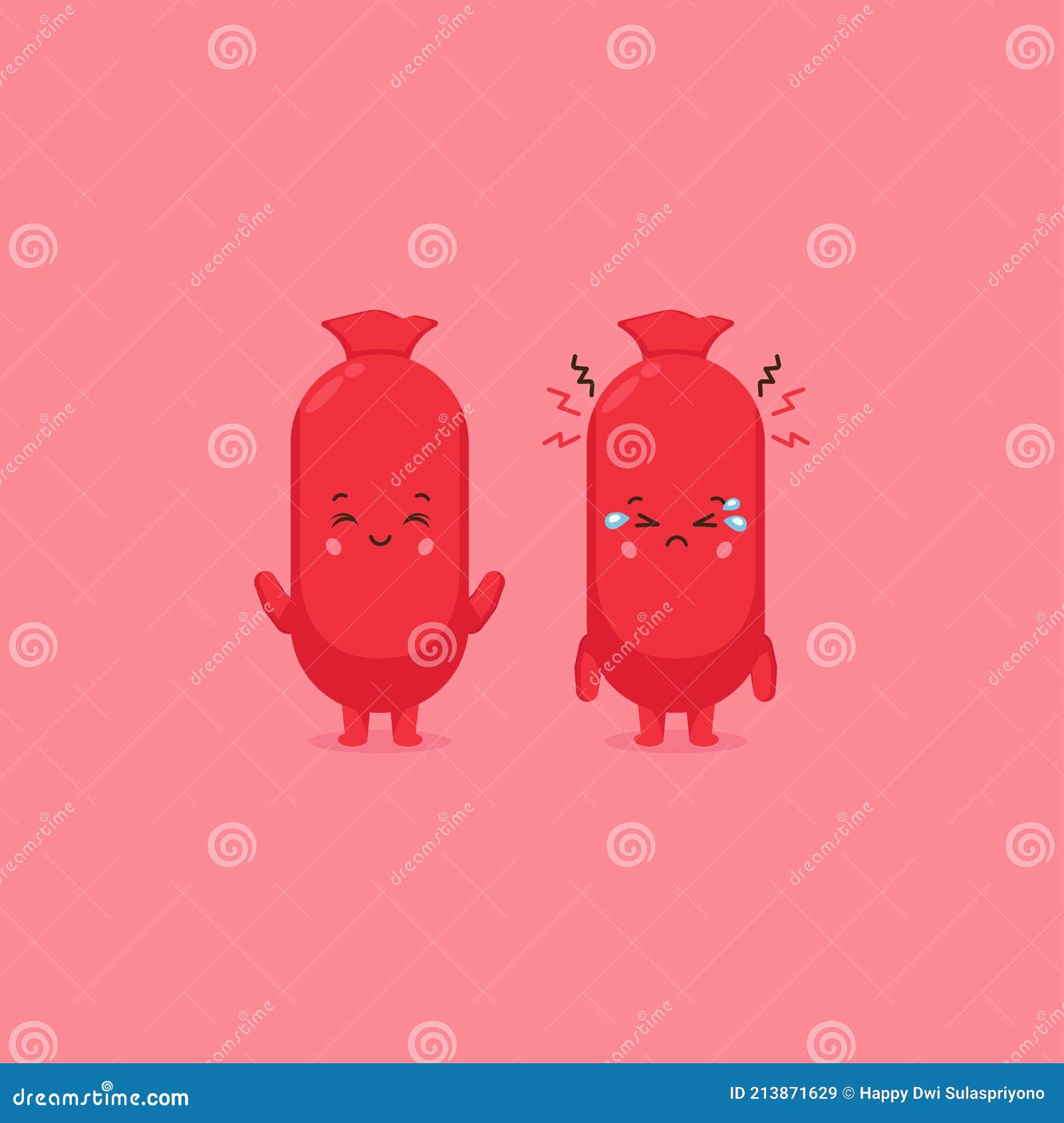 Cute Sausage Characters Smiling and Sad Stock Vector - Illustration of ...