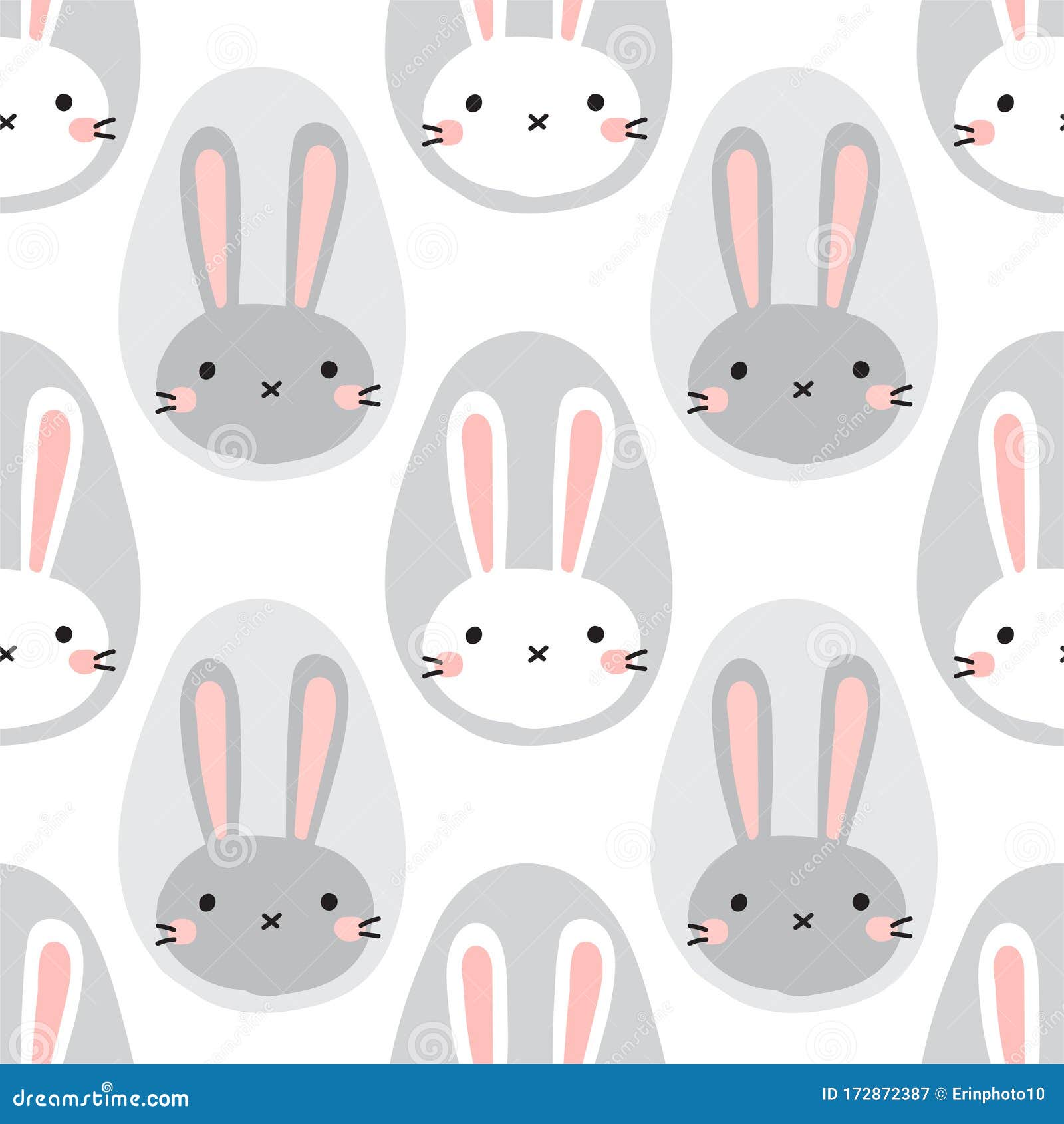 Cute Scandinavian Easter Seamless Pattern with Hand Drawn Rabbits Egg ...