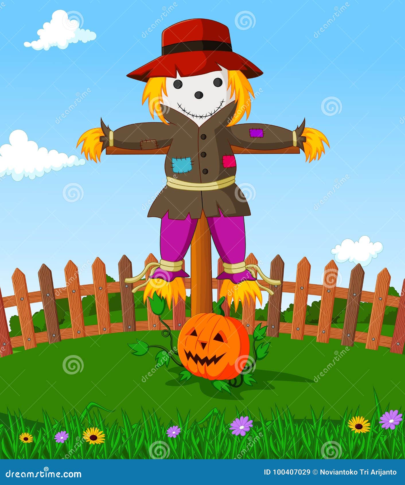 Cute Scarecrow cartoon stock vector. Illustration of person - 100407029