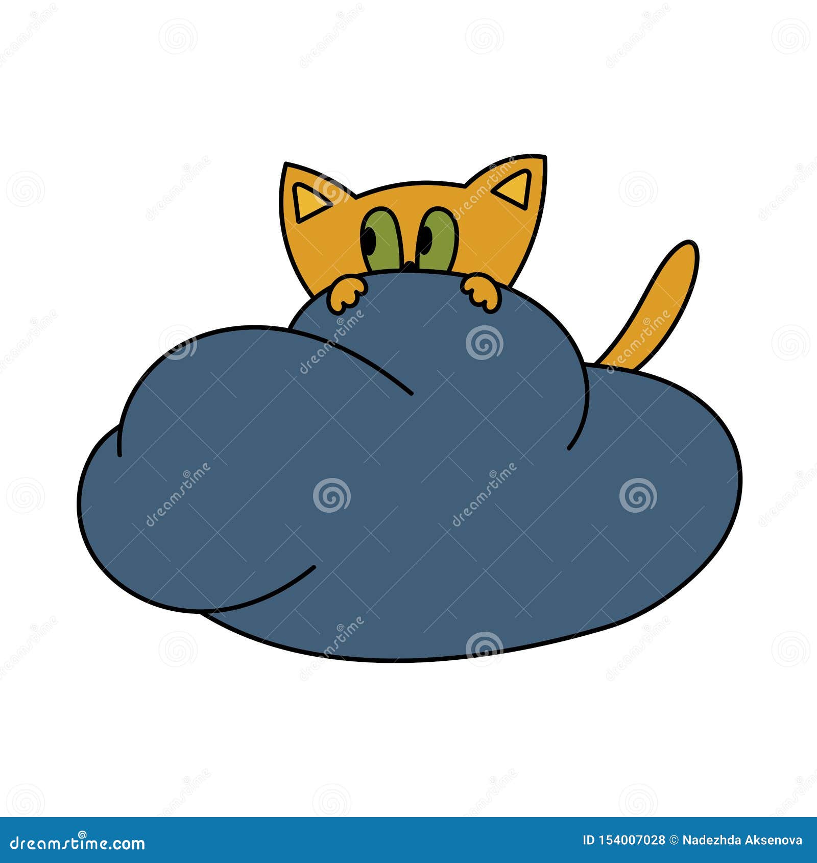 Cute Scared Cartoon Cat on a Cloud. Vector Stock Vector - Illustration ...
