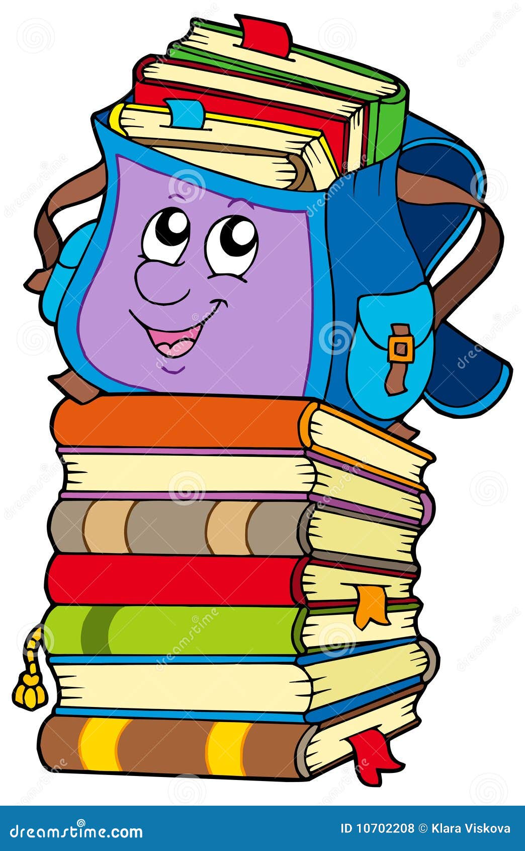 Cute School Bag on Pile of Books Stock Vector - Illustration of drawing ...