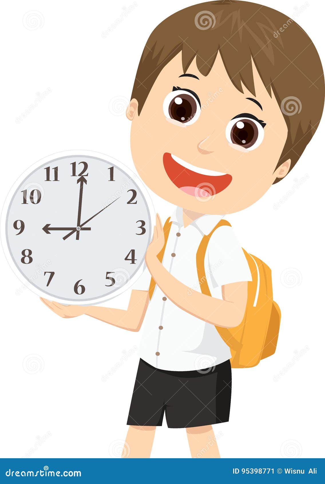 Cute School Boy with Backpack Showing Clock Stock Vector - Illustration ...