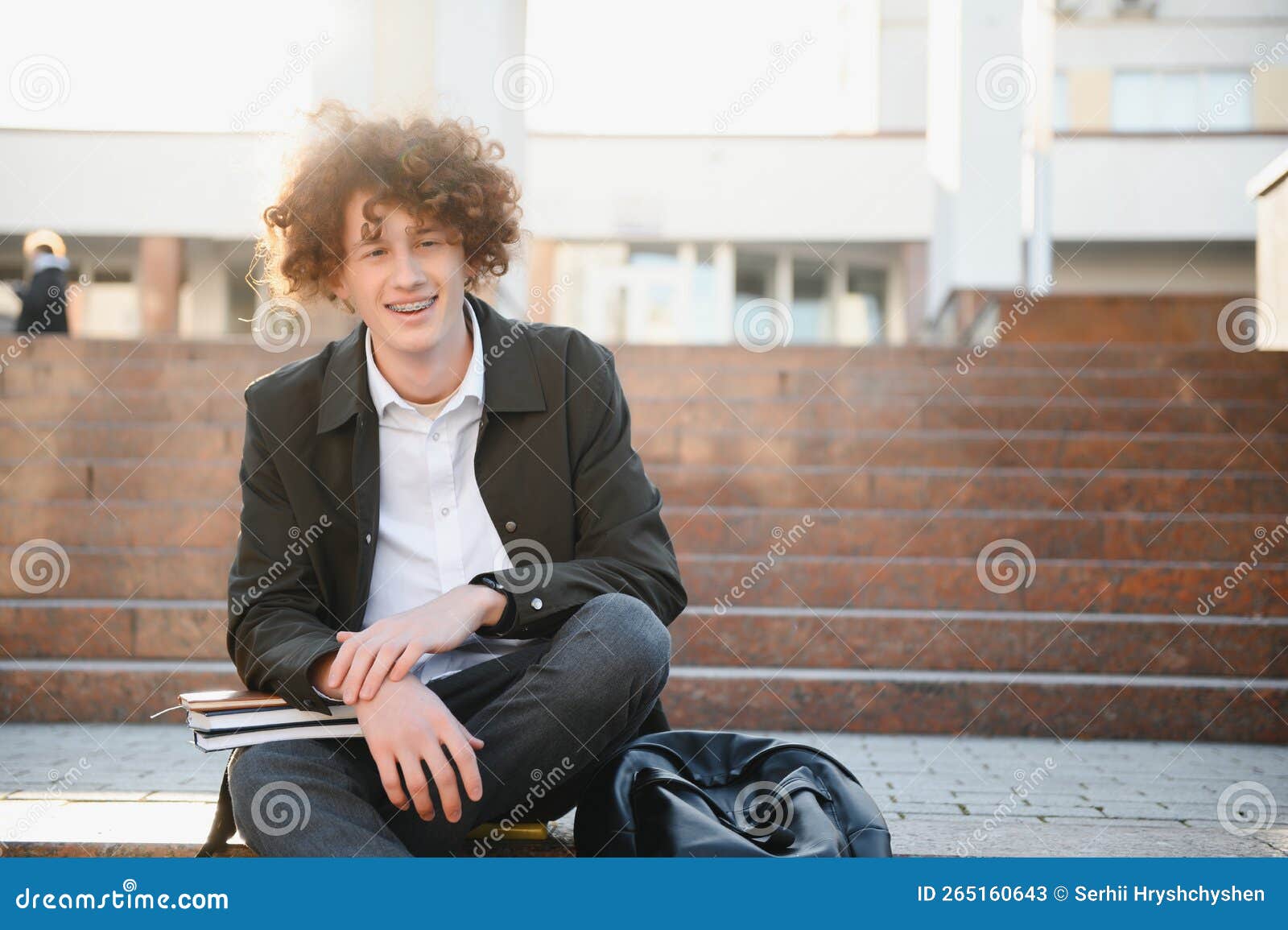 Cute School Boy Outside Classroom Stock Image - Image of friendly ...