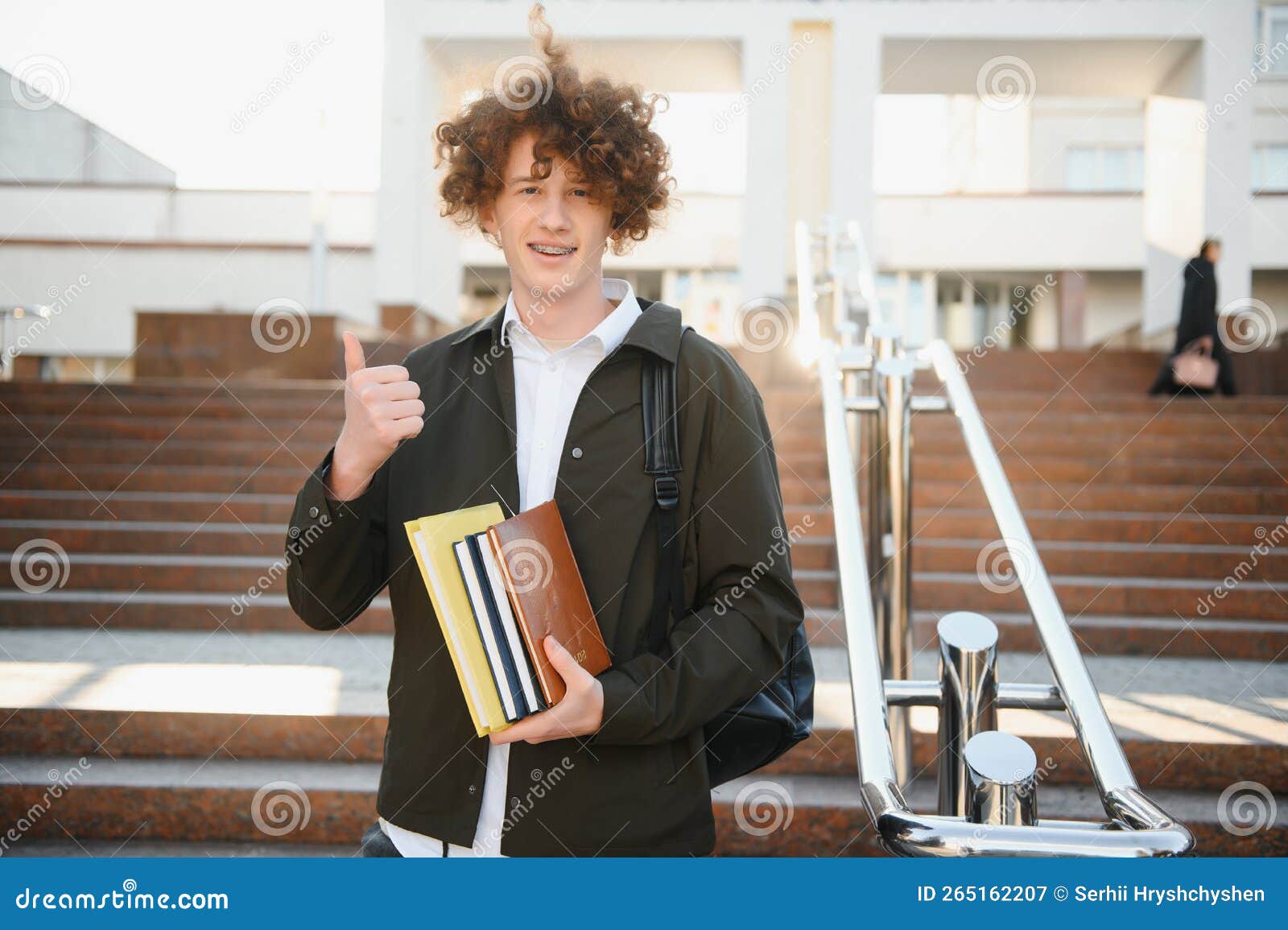 Cute School Boy Outside Classroom Stock Image - Image of outside, stand ...