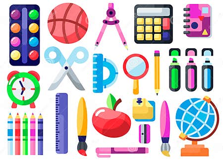 Cute School Icons Vector Flat Illustration Stock Vector - Illustration ...
